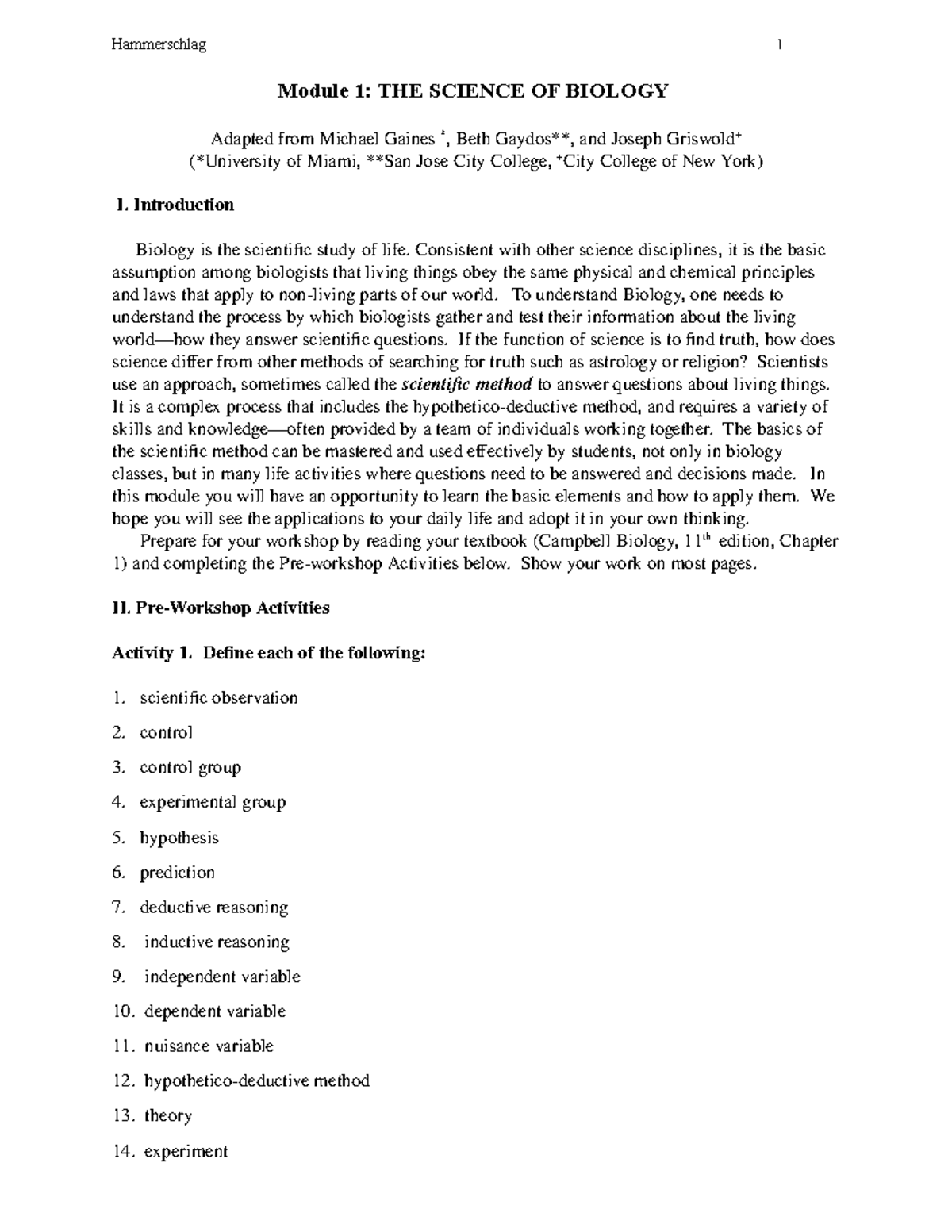 Module 1 Sci Process Rev cmh Fall 2021 - Module 1: THE SCIENCE OF ...
