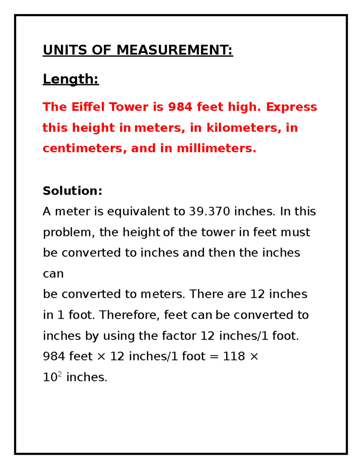 Tutorial No.01 Lenght and Area - UNITS OF MEASUREMENT: Length: The ...