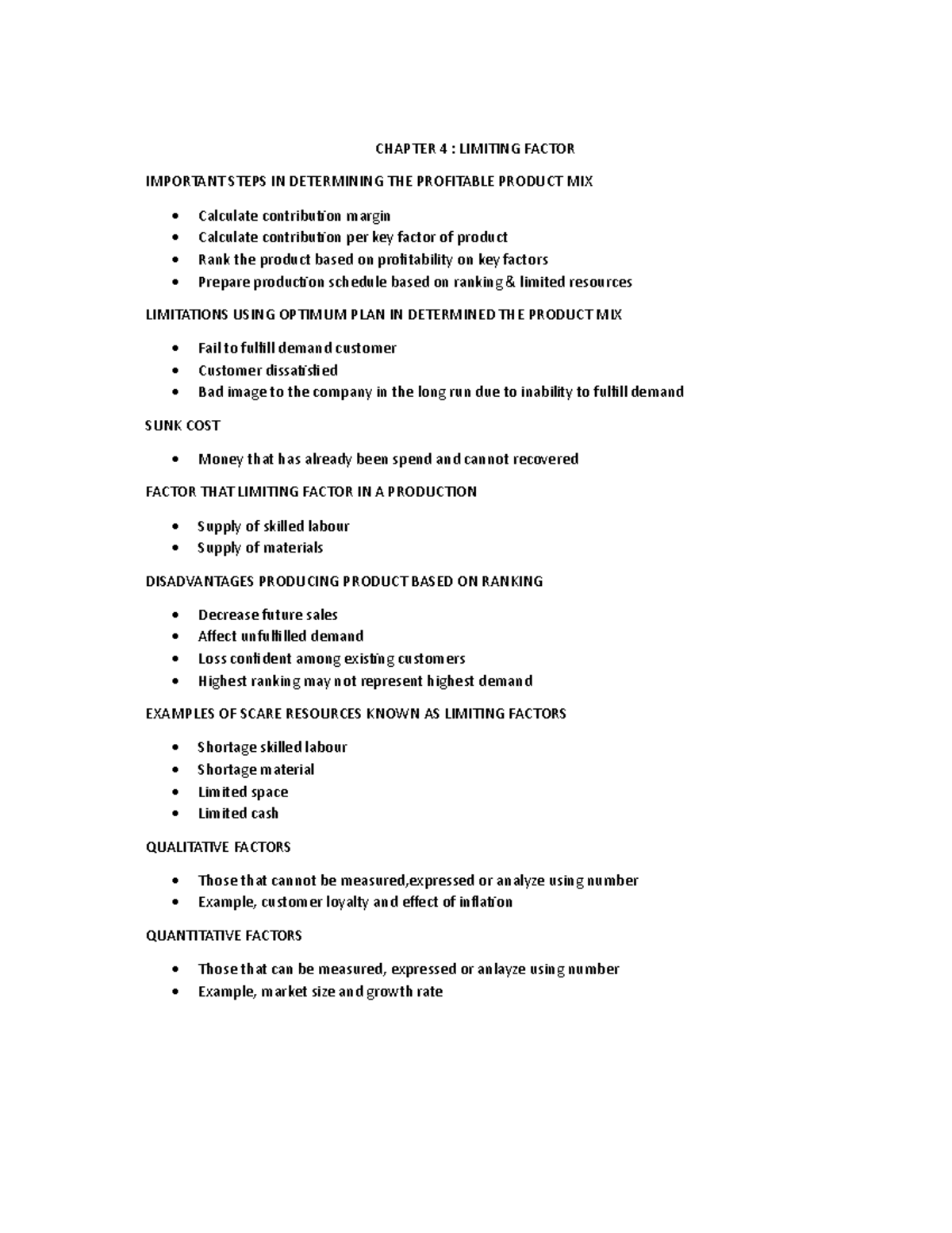 Notes TEST 2 - CHAPTER 4 : LIMITING FACTOR IMPORTANT STEPS IN ...