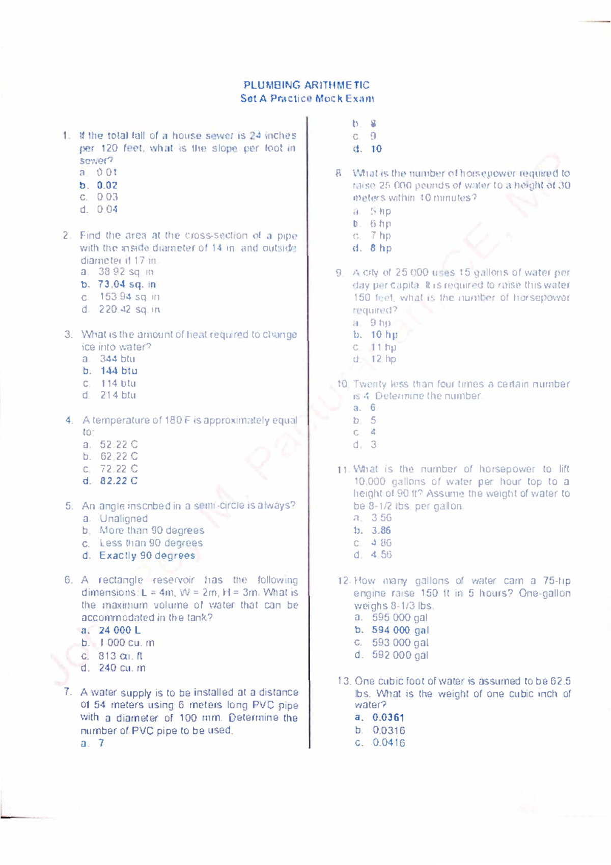 1st mock exam - Lecture - PLUMBING ARITH ,ETIC Sot A Practic Mock Ex;im ...