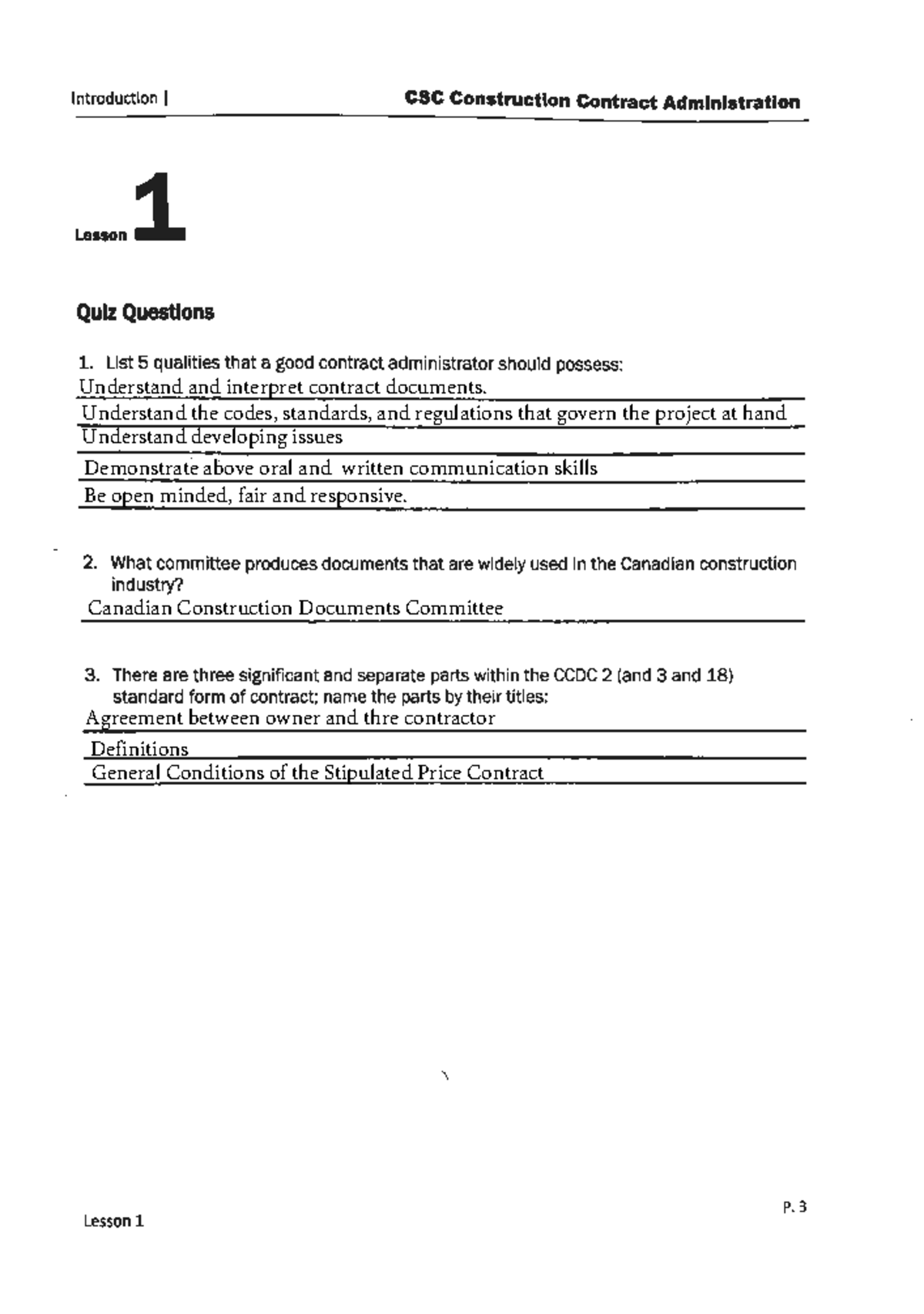 Quizzes - Understand and interpret contract documents. Understand the ...