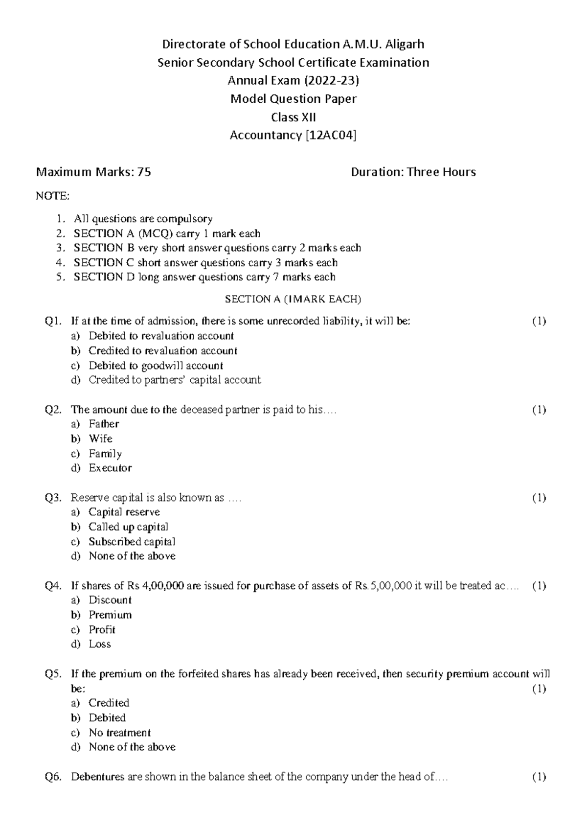 2021 - AMU pyq's of past 4 years - Directorate of School Education A.M. Aligarh Senior Secondary ...