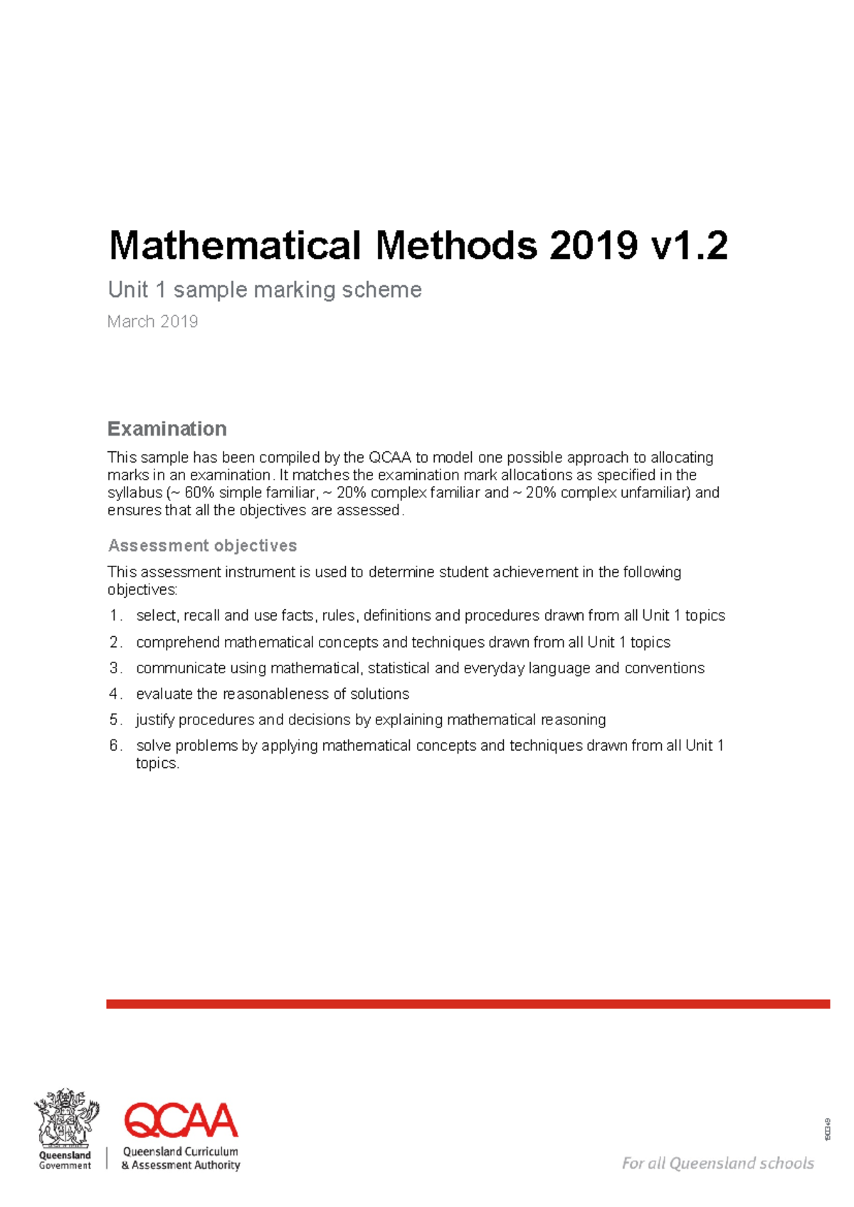Unit 1 QCAA Sample test solution - 190349 Mathematical Methods 2019 v1 ...