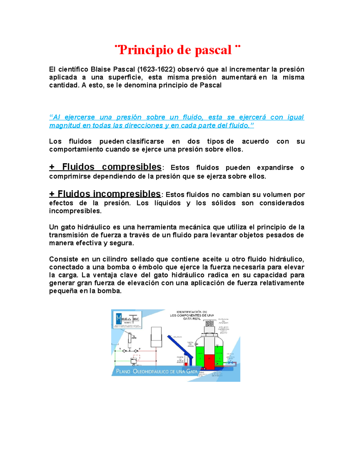 Principio de pascal - A esto, se le denomina principio de Pascal “Al ejercerse una presión sobre ...
