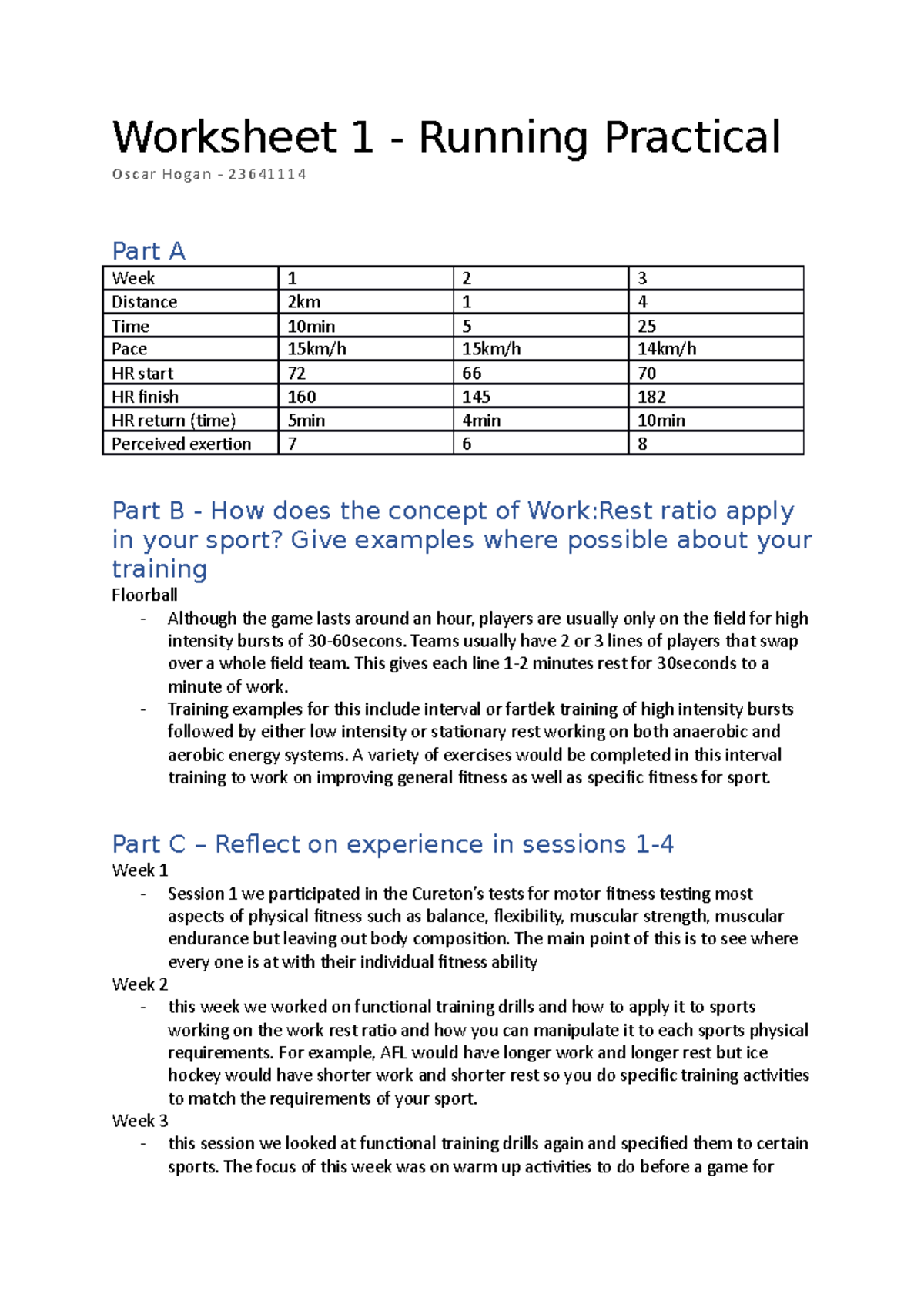 Worksheet 1 - running practical - Worksheet 1 - Running Practical Oscar ...