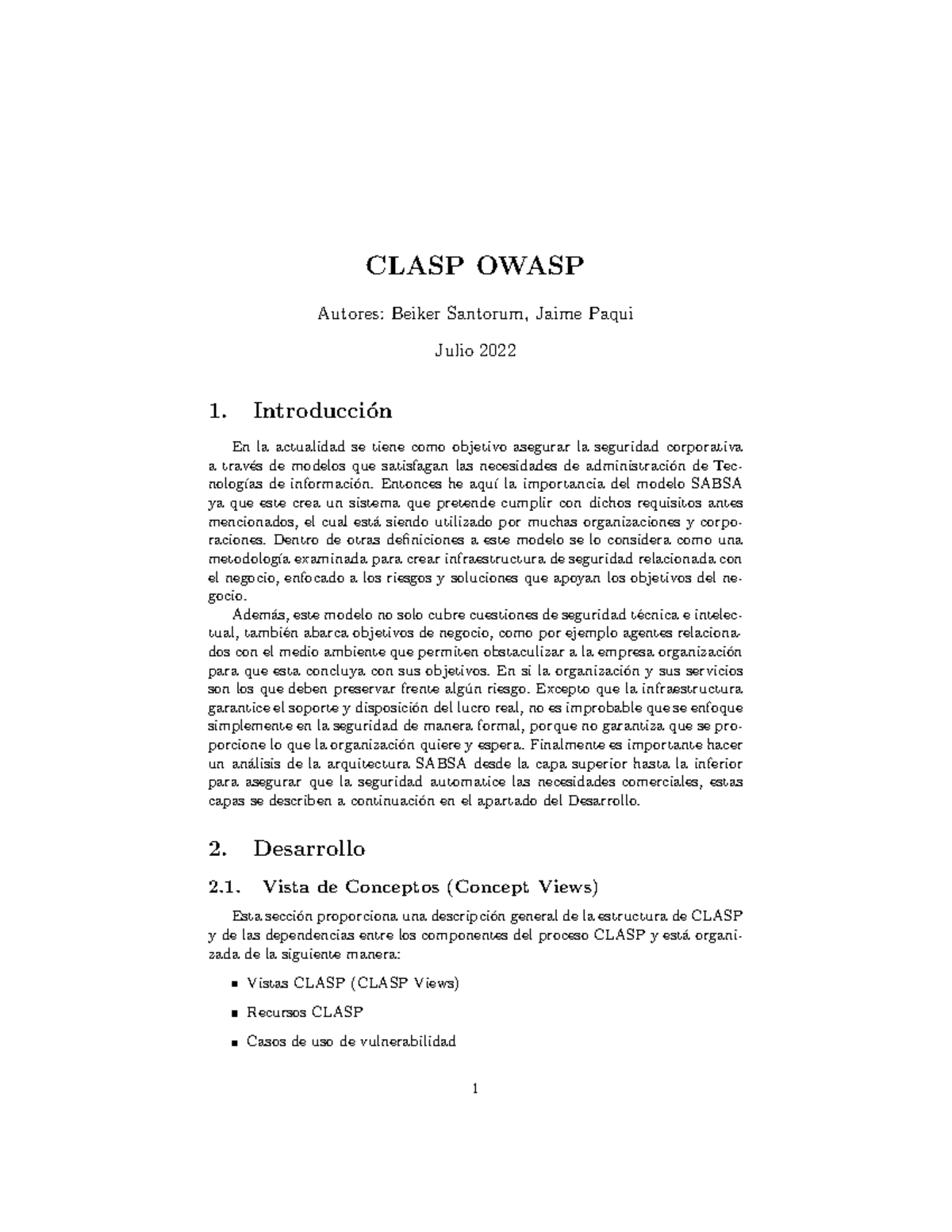 Clasp Owasp - CLASP OWASP Autores: Beiker Santorum, Jaime Paqui Julio ...