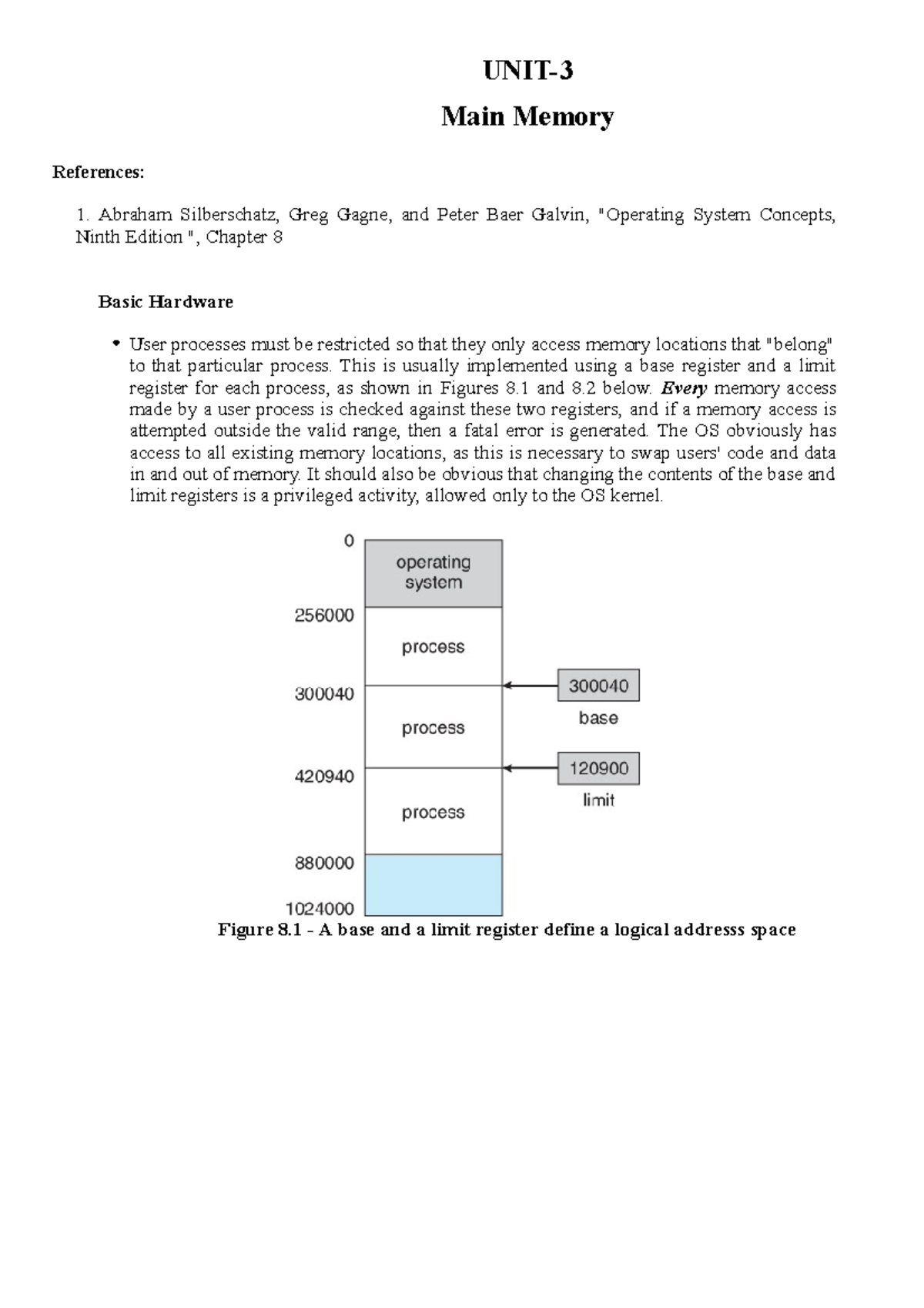 Operating Systems Main Memory Unit Main Memory References 1