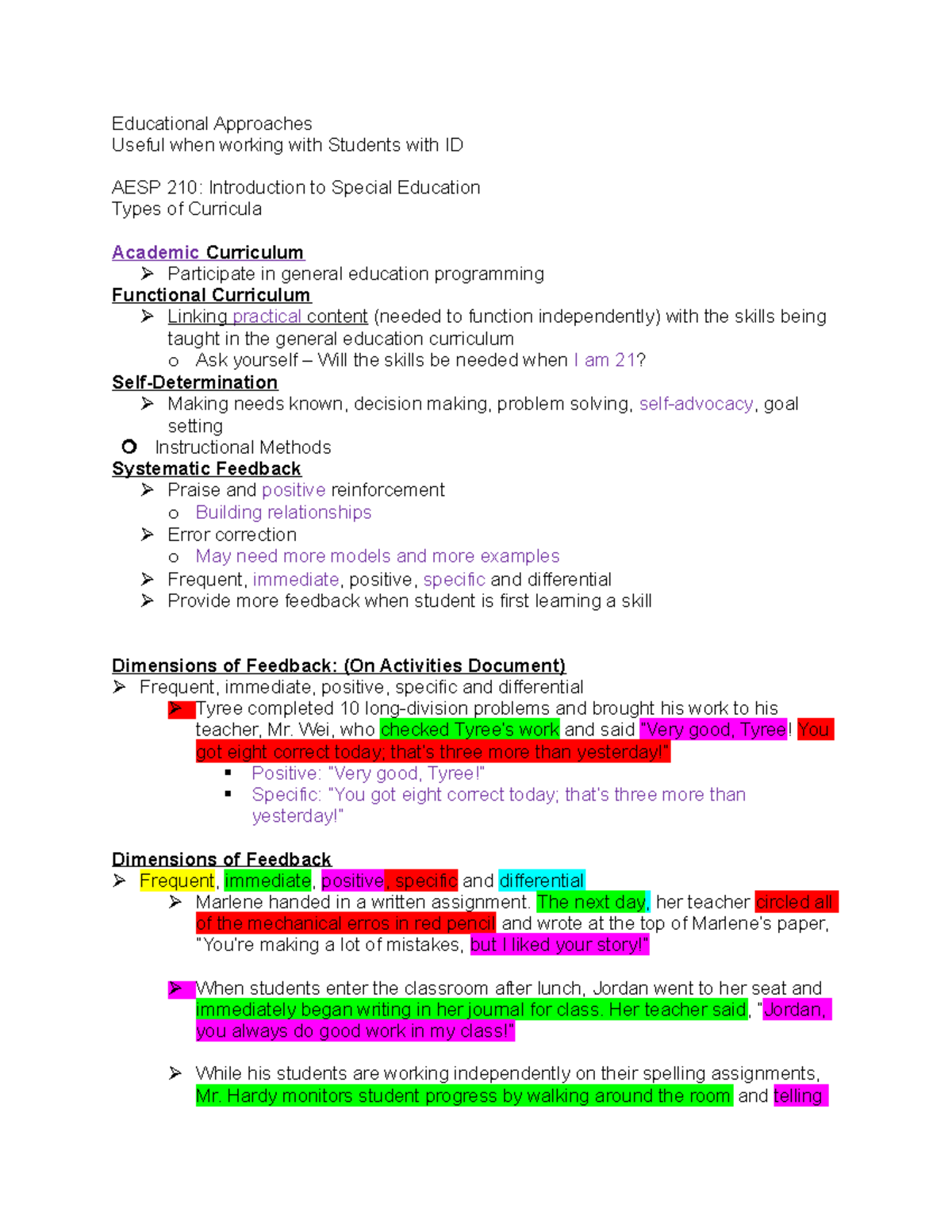 Guided Notes ID Educational Approaches - Educational Approaches Useful ...