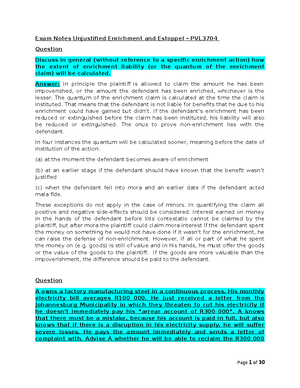 Unjustified Enrichment Liability AND Estopel. Study Notes - UNJUSTIFIED ...