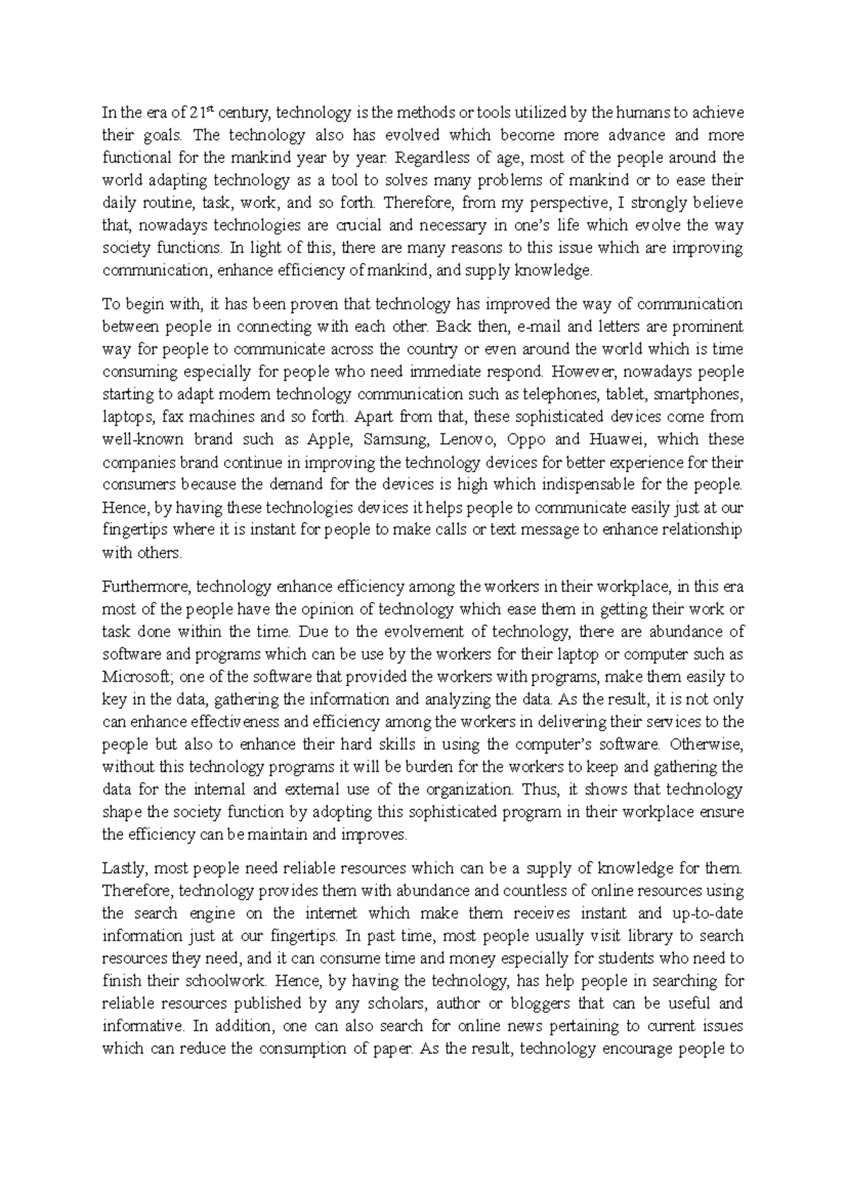 MUET Essay 1 Technology In The Era Of 21st Century Technology Is
