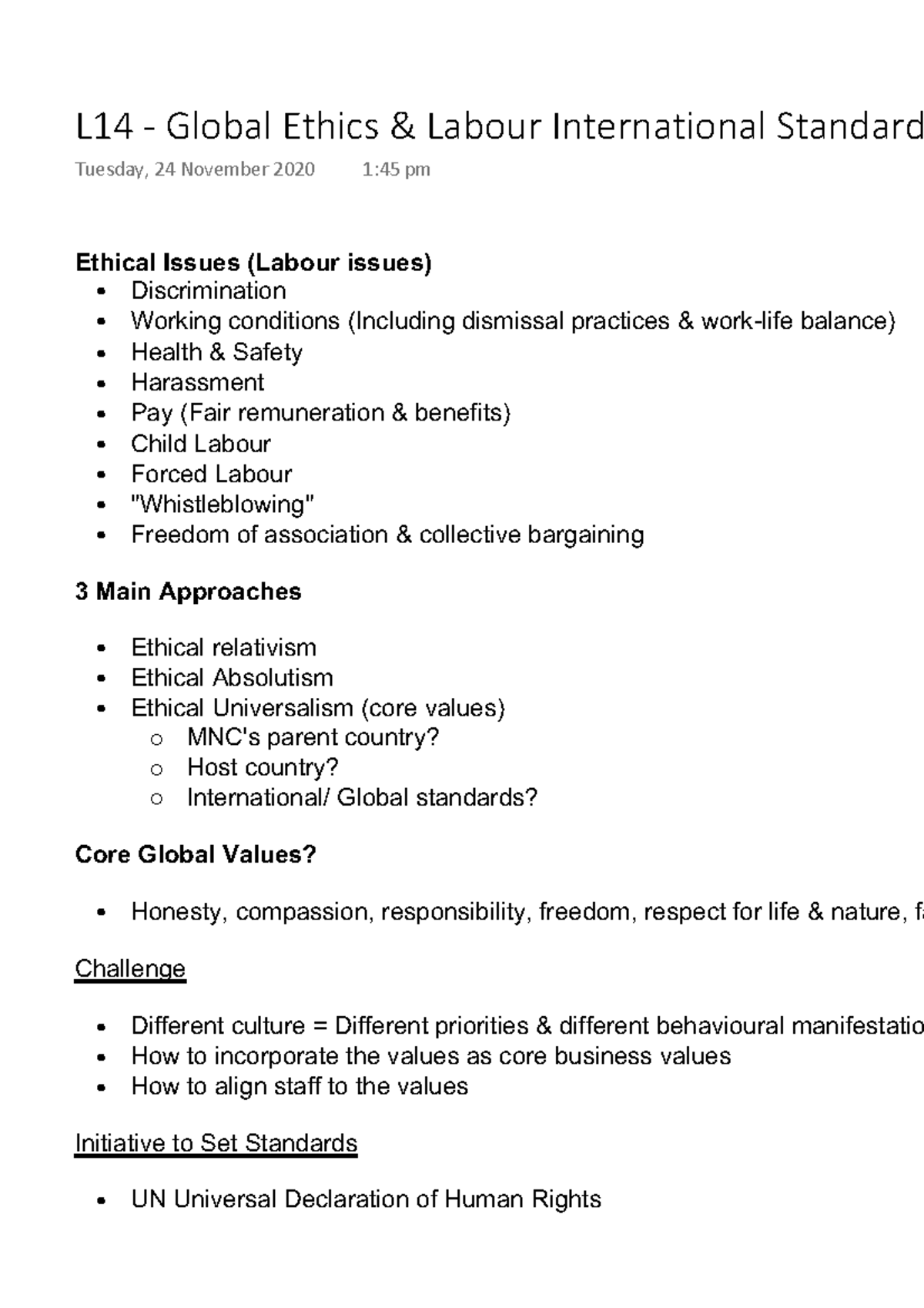 L14 - Global Ethics & Labour International Standards - Ethical Issues ...