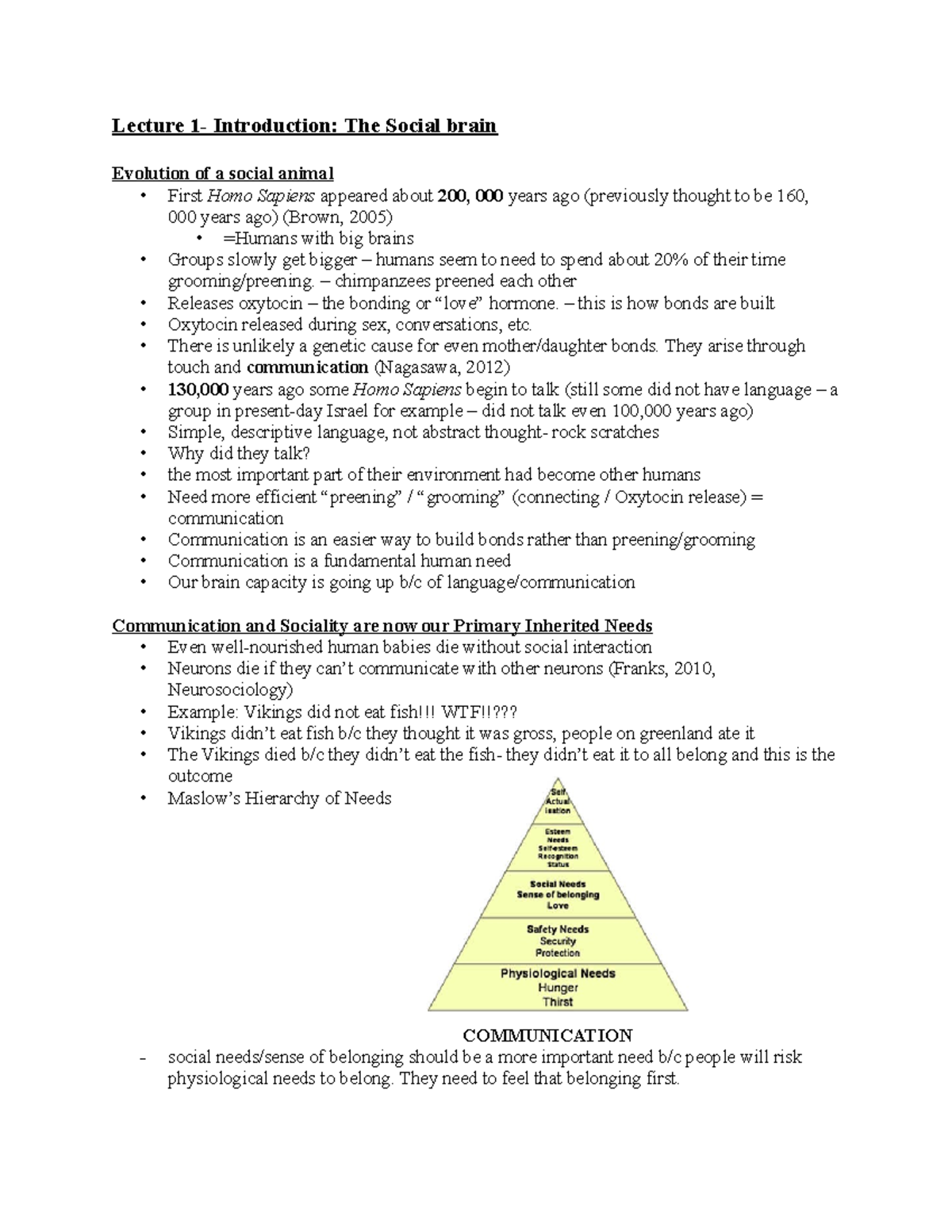 Lecture 1- introduction- the social brain - Lecture 1- Introduction ...