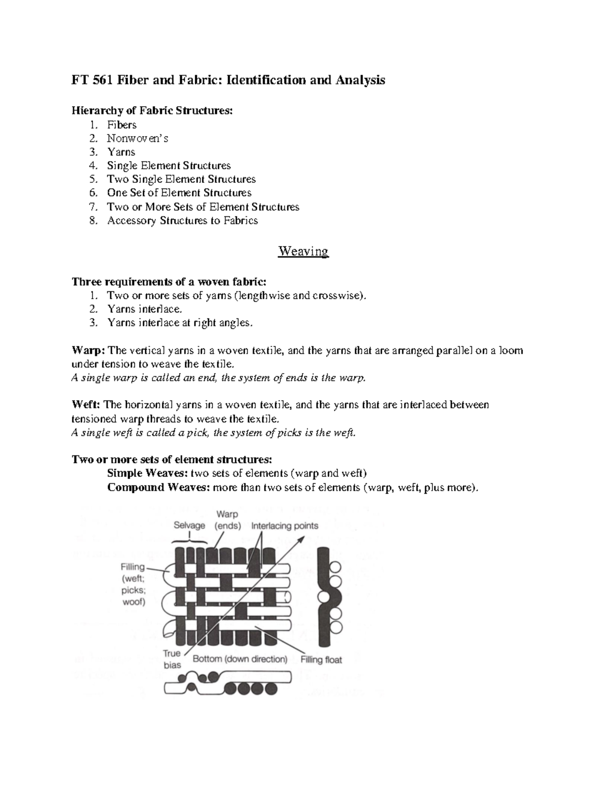 Weaving Worksheet - documents explaining weave structures used in class ...