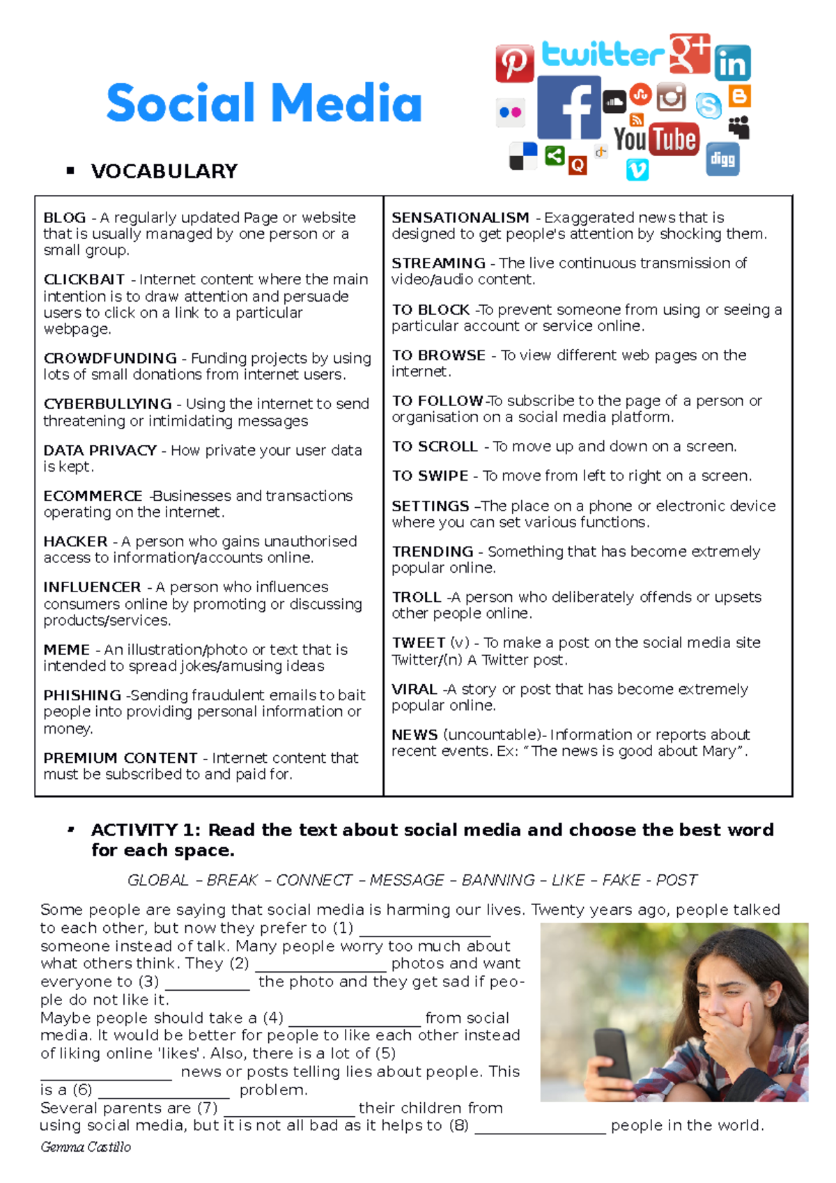 Social media Worksheet Gemma - VOCABULARY BLOG - A regularly updated ...
