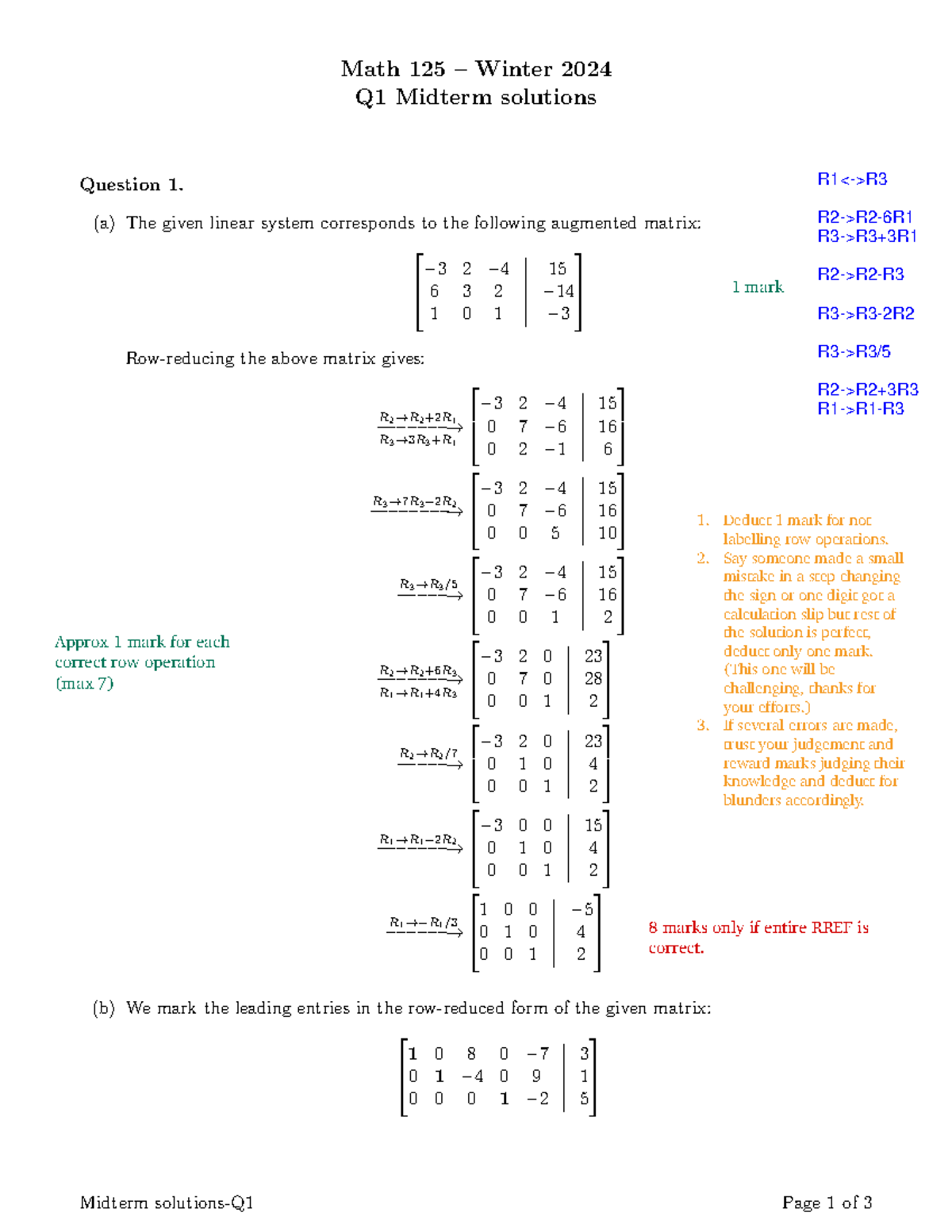 Q1- Midterm solutions - xyz - Math 125 – Winter 2024 Q1 Midterm ...