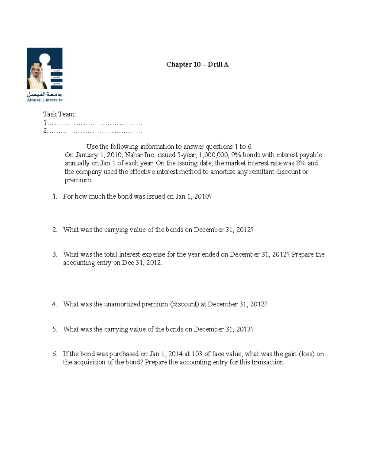 Chapter 10 Drill A - financial accounting - Chapter 10 – Drill A Task ...