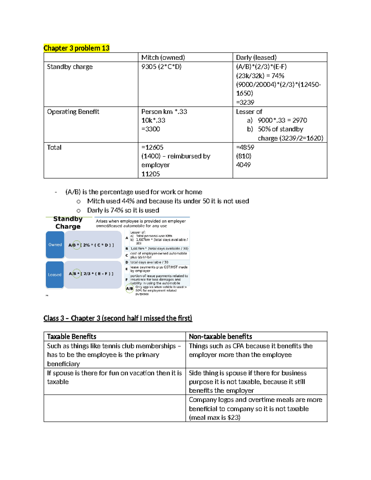 Chapter 3 Notes - Chapter 3 problem 13 Mitch (owned) Darly (leased ...
