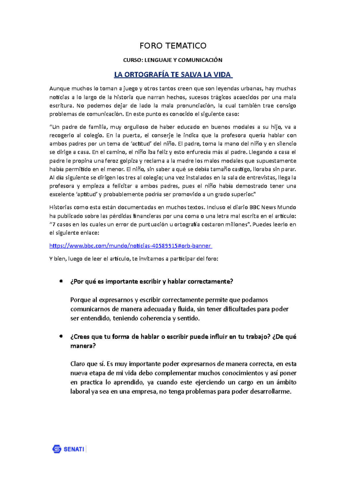 Foro Tematica La ortografia - FORO TEMATICO CURSO: LENGUAJE Y ...