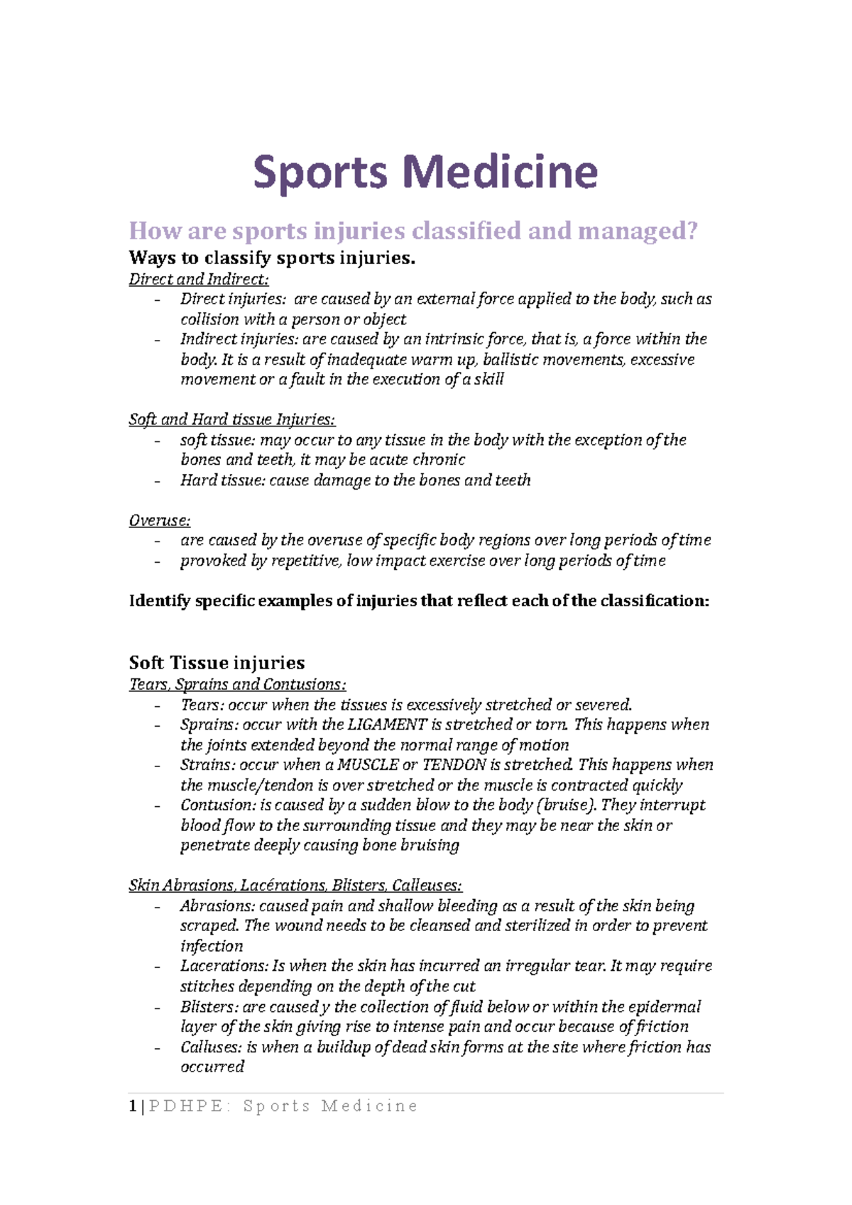 Pdhpe Notes -Sports Medicine - Sports Medicine How are sports injuries ...