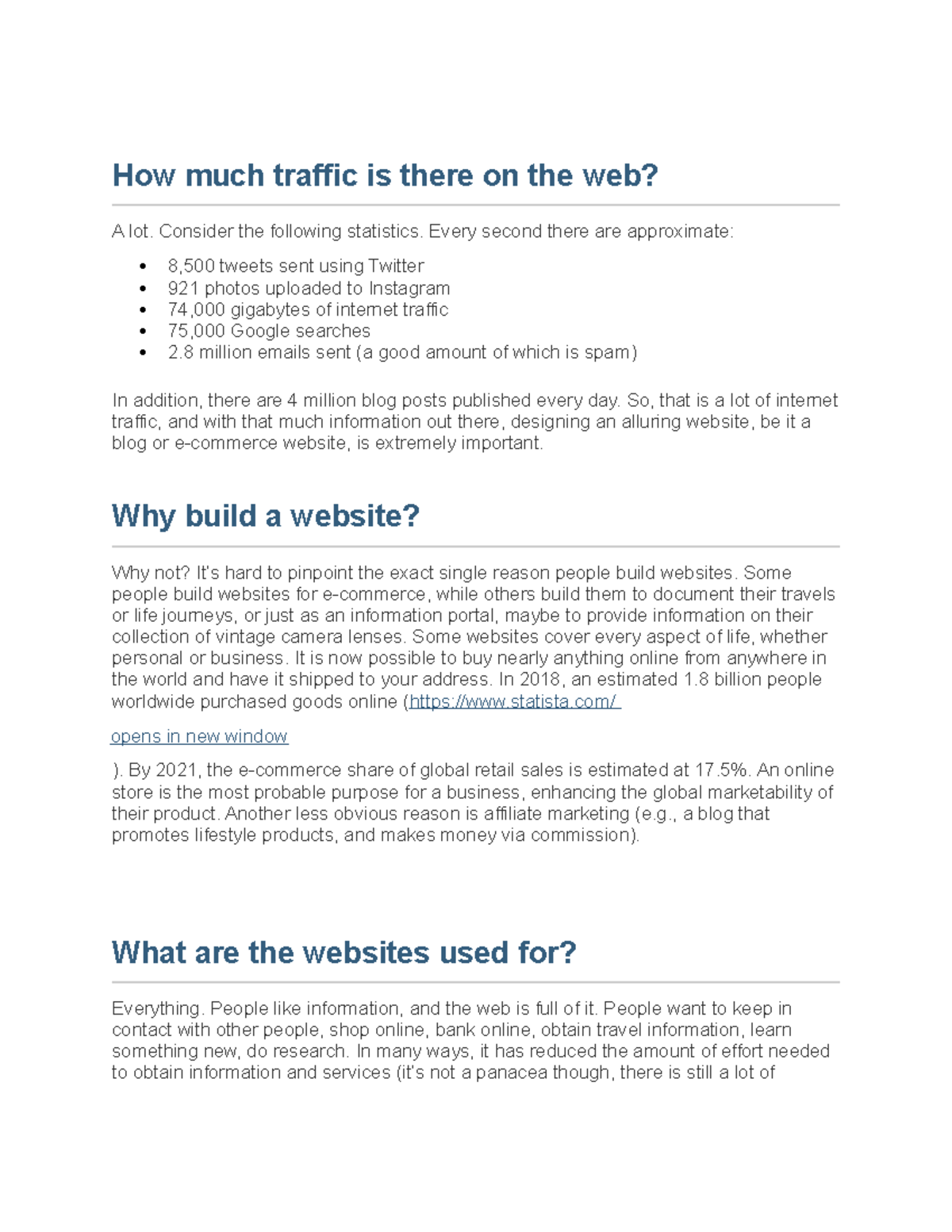 Web Traffic, Purpose of Websites - How much traffic is there on the web ...