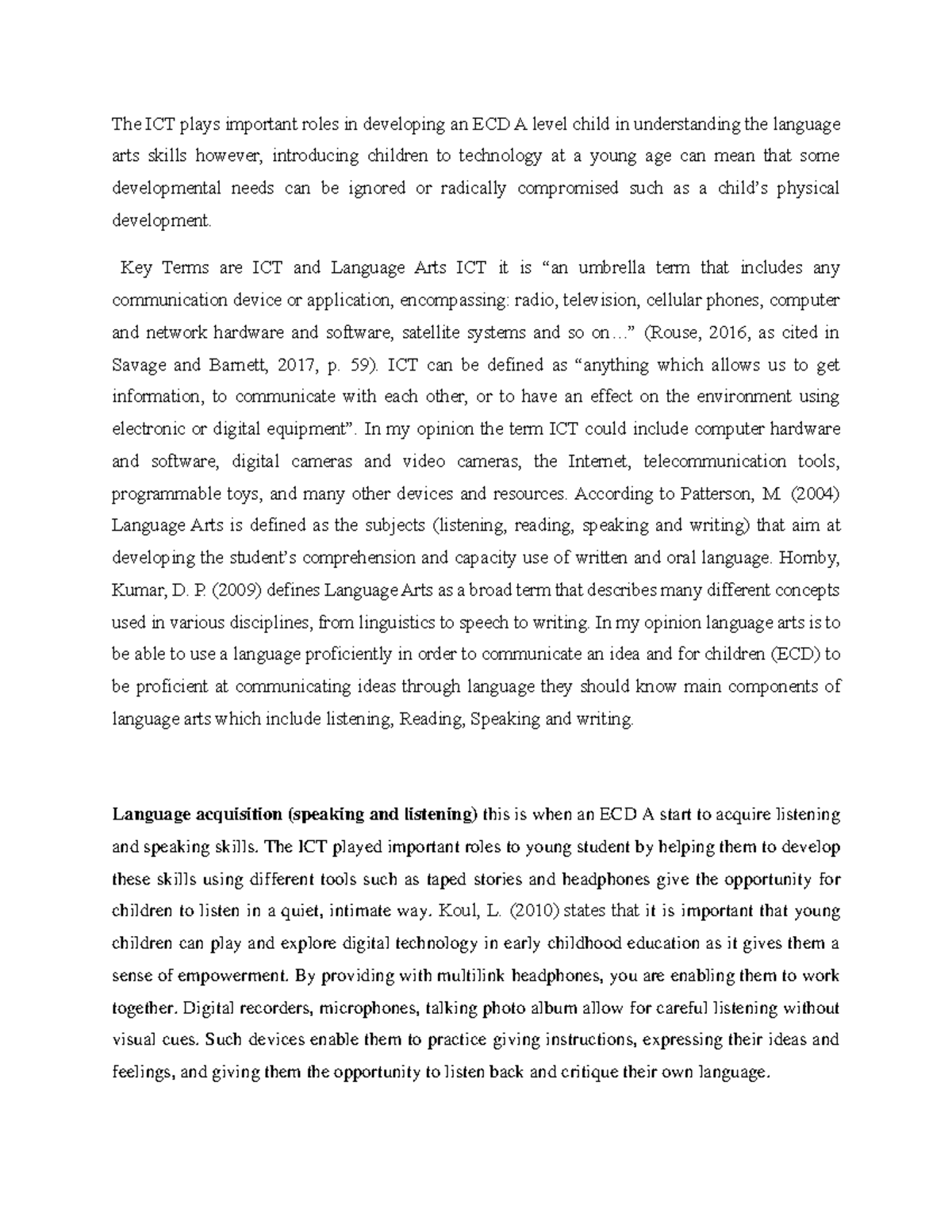 ICT Assignment Mia - ICT as a tool to childhood development - The ICT ...