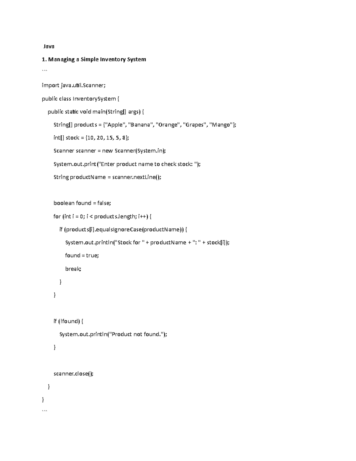 Applications of Arrays in both Java and C++ - Java Managing a Simple ...