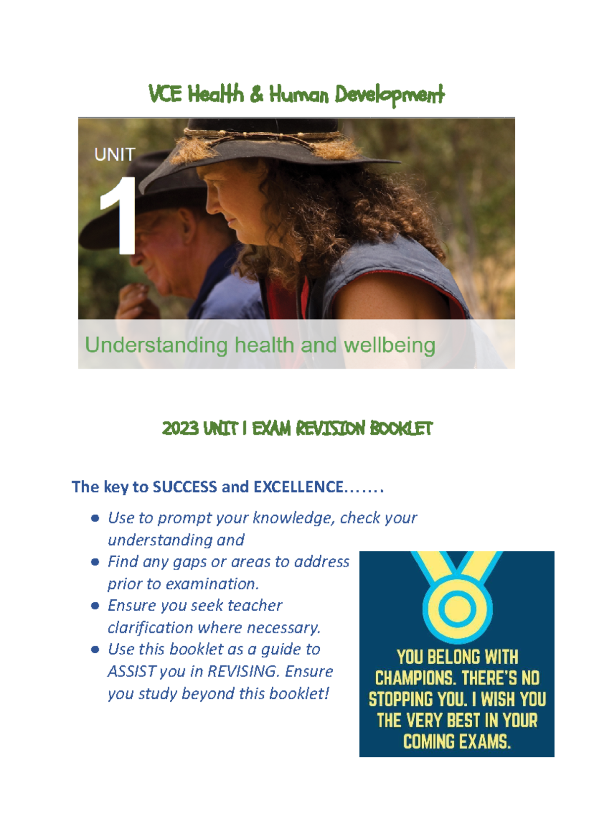 2023 Unit 1 Exam revision Booklet Student Copy - VCE Health & Human ...