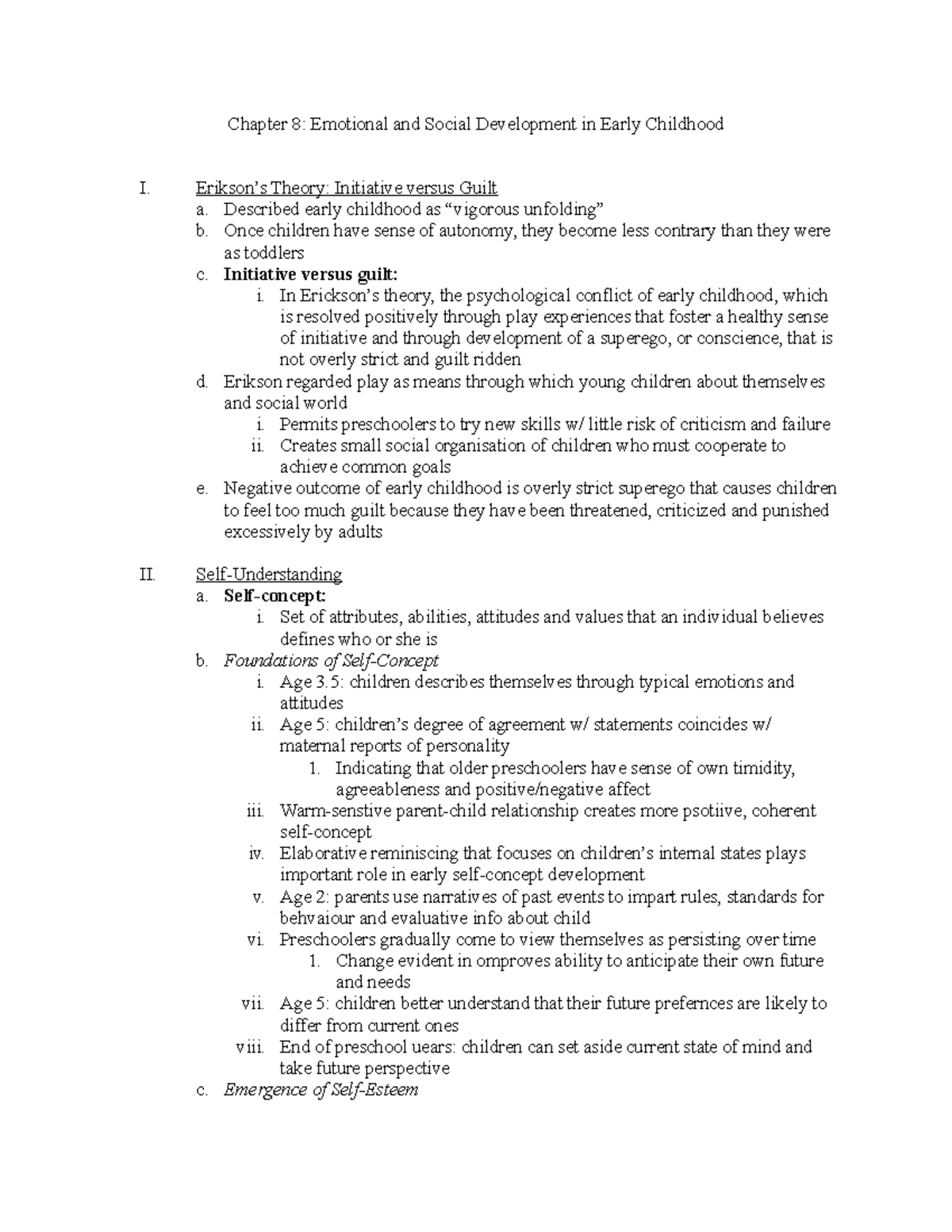Chapter 8 Notes - Chapter 8: Emotional and Social Development in Early ...
