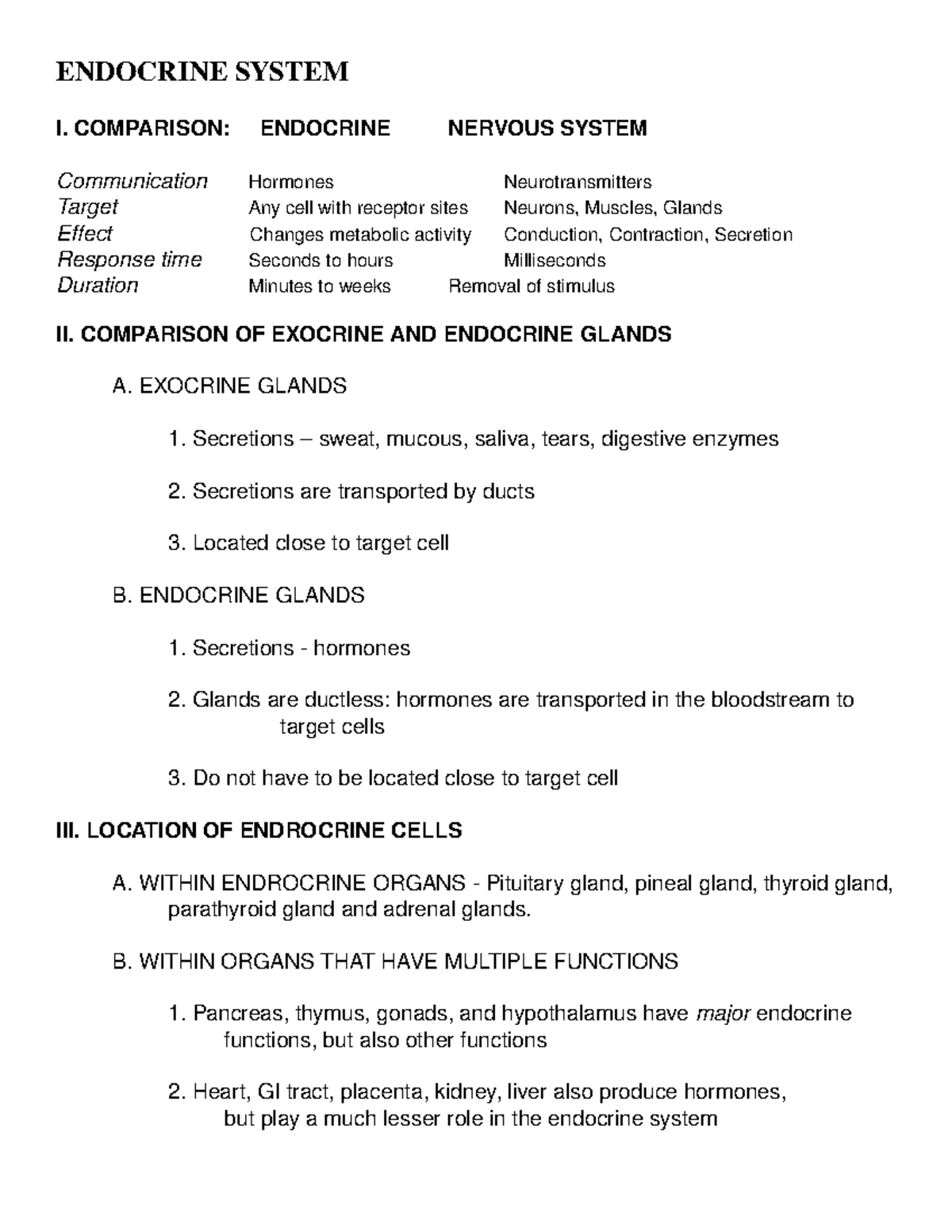 Endocrine System- updated - ENDOCRINE SYSTEM I. COMPARISON: ENDOCRINE ...