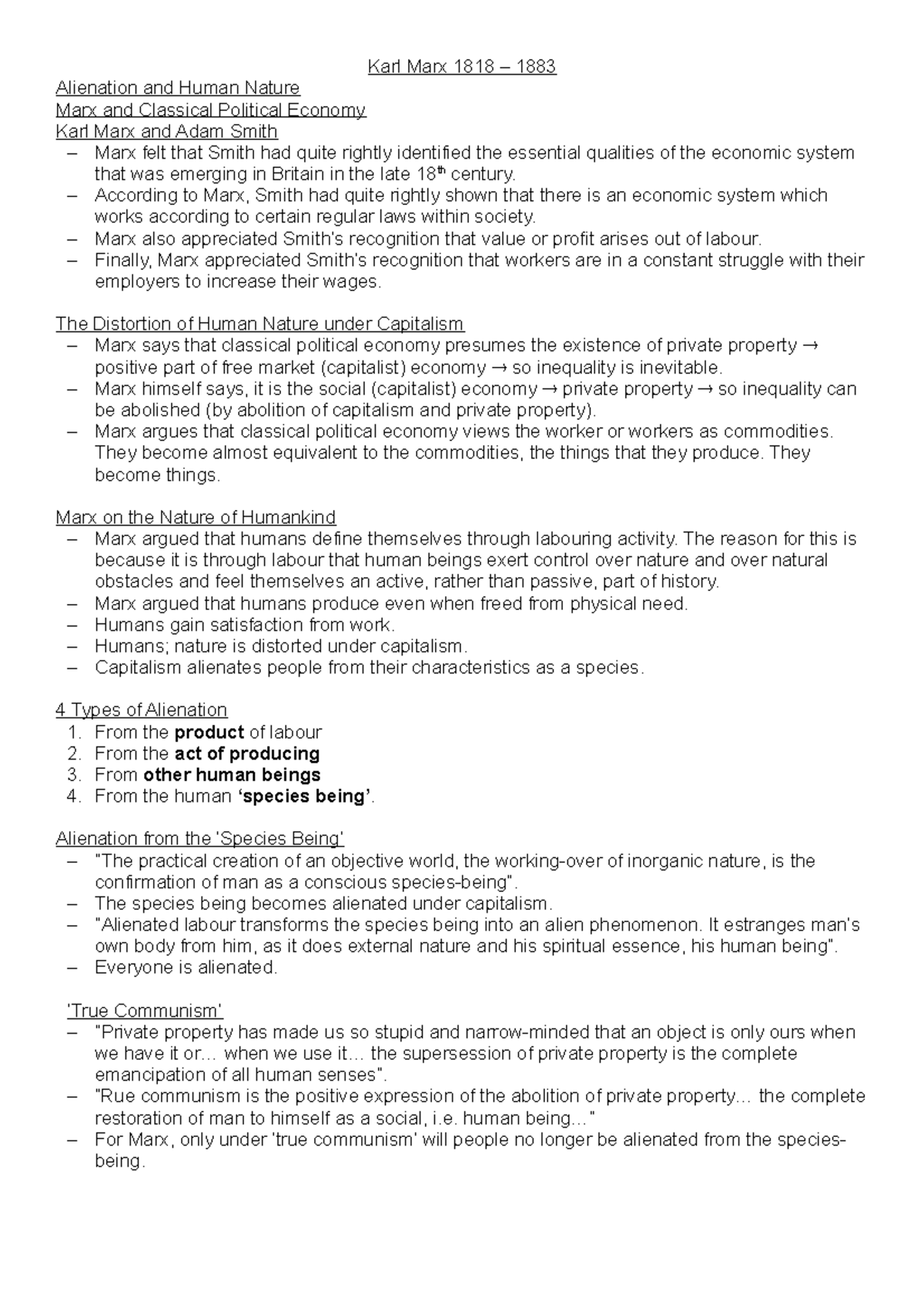 Karl Marx - 1st Year Module - Karl Marx 1818 – 1883 Alienation and ...