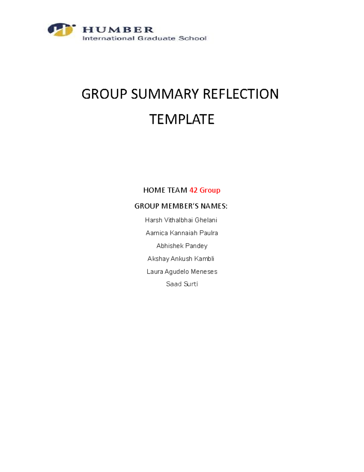 Week 6 - notes - GROUP SUMMARY REFLECTION TEMPLATE HOME TEAM 42 Group ...