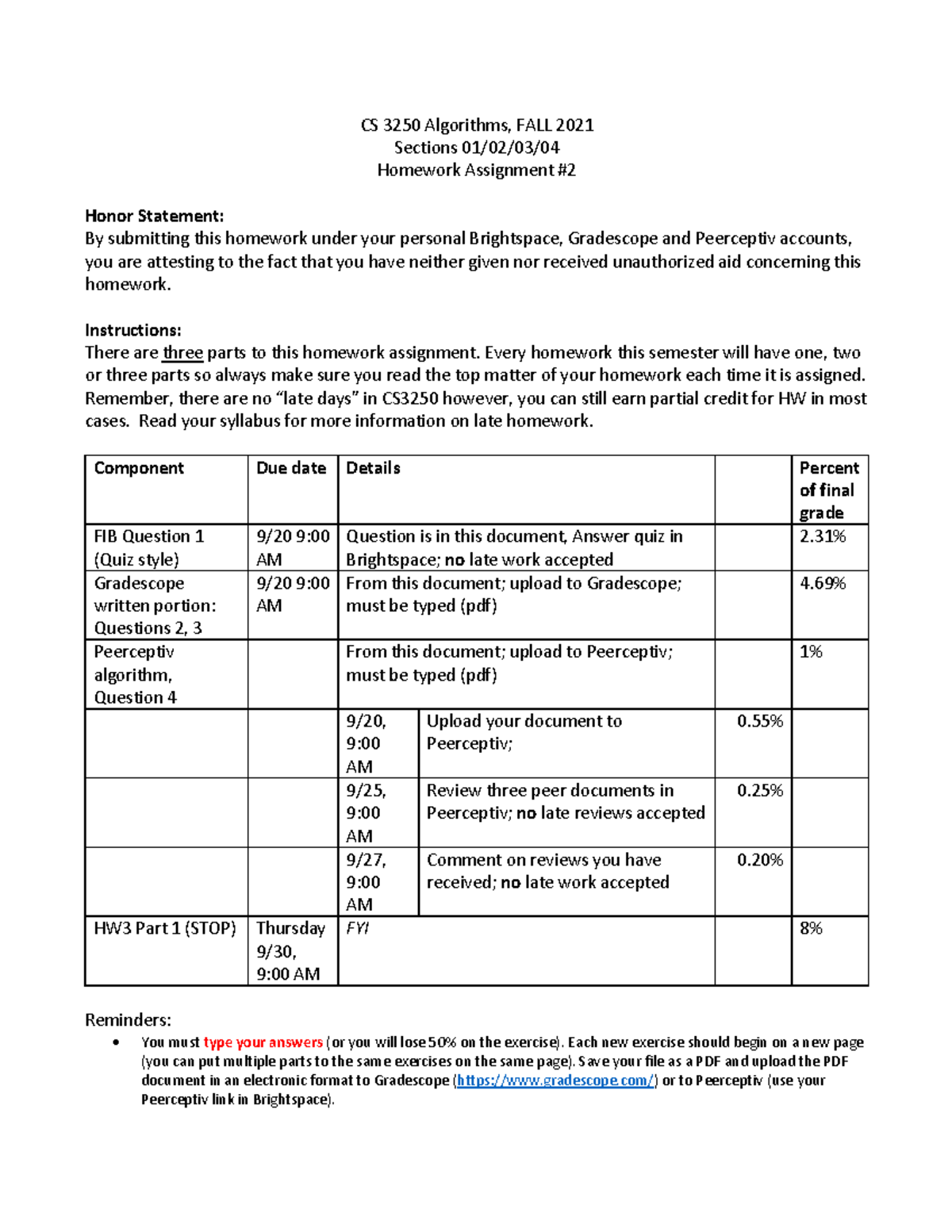 HW#2 - HW 2 - CS 3250 Algorithms, FALL 2021 Sections 01/02/03/ Homework ...