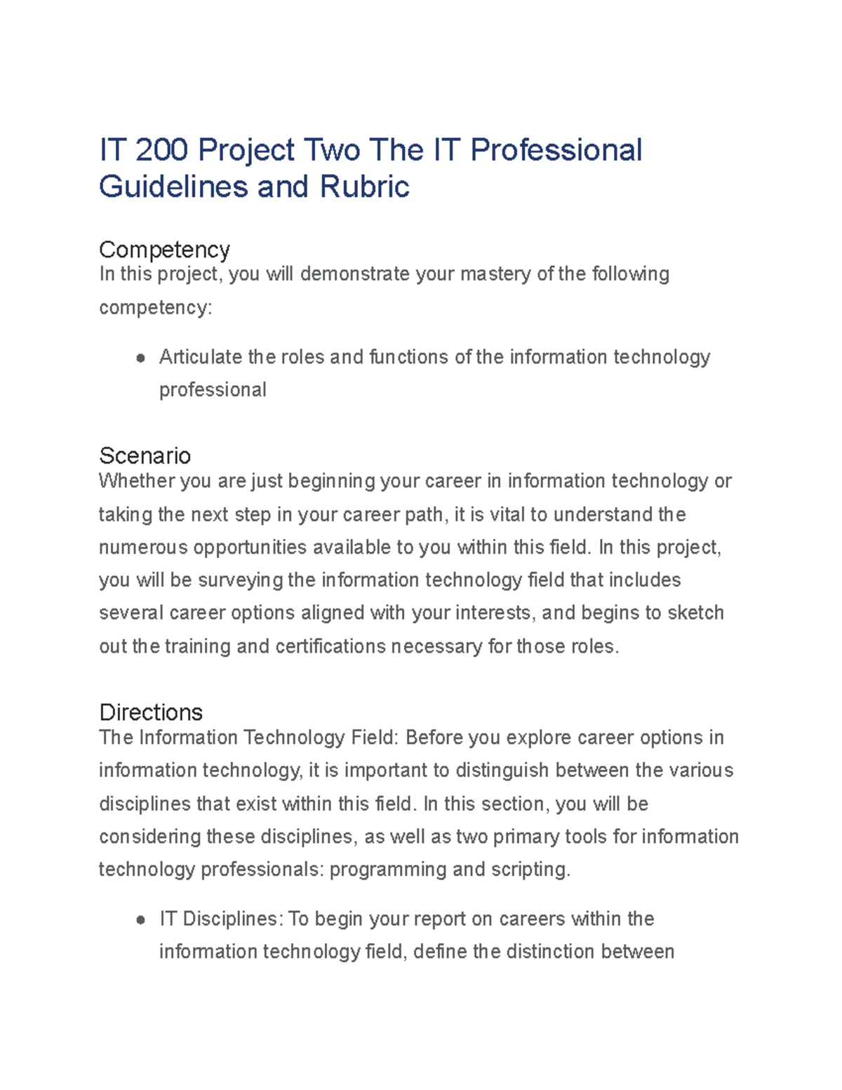IT 200 Project Two The IT Professional - IT 200 Project Two The IT ...