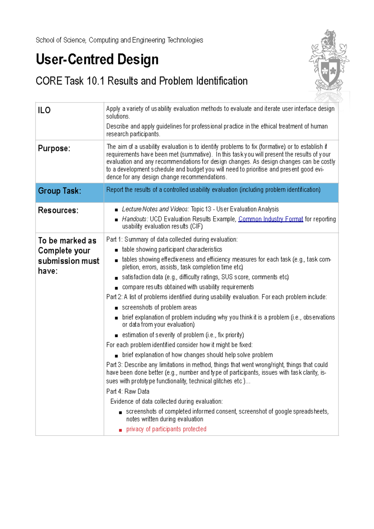 UCD 10.1 Results and Problem Identification - School of Science ...