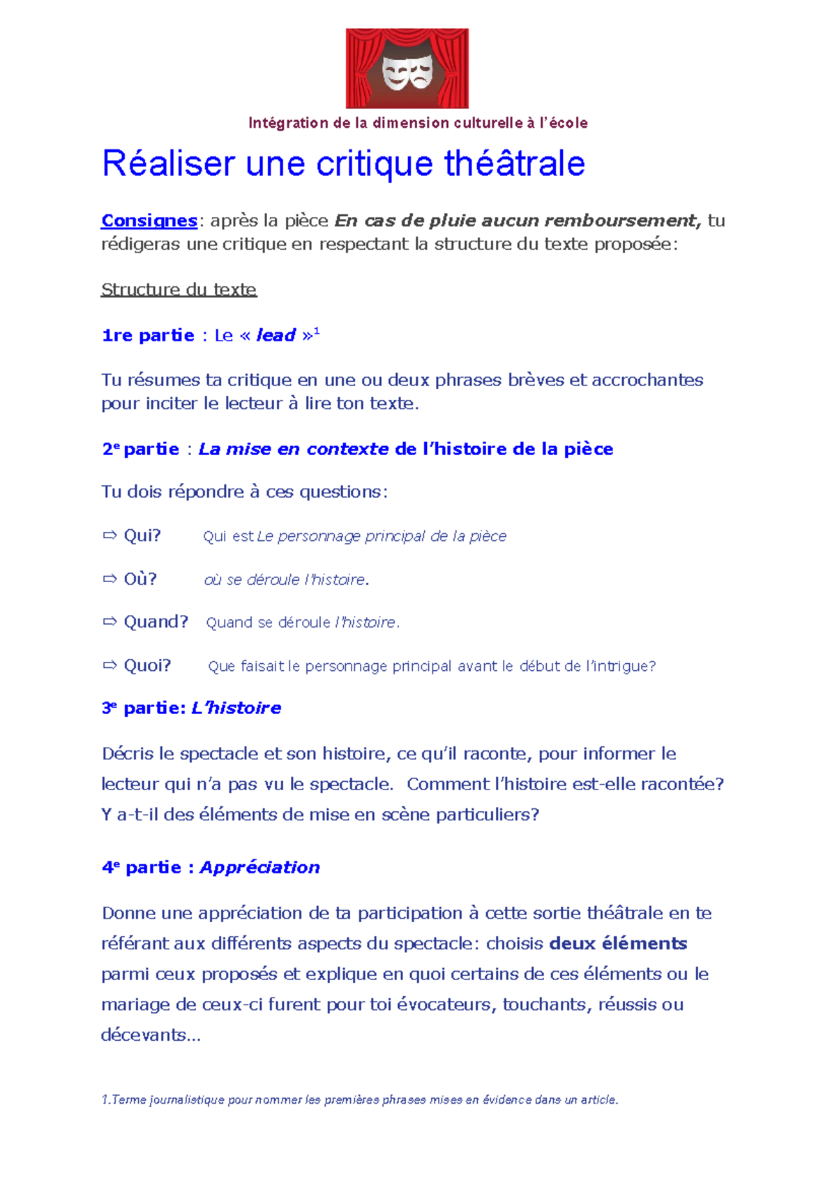 Une-critique-théâtrale - Intégration de la dimension culturelle à l ...