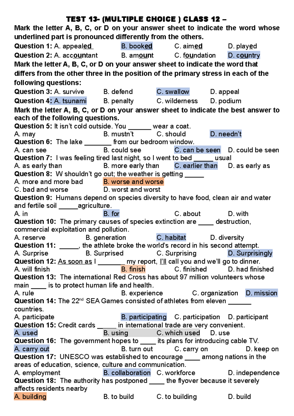 TEST 13 Multiple Choice 2122 - TEST 13 - (MULTIPLE CHOICE ) CLASS 12 ...