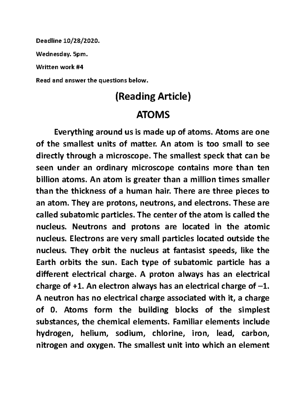 Reading Article in ATOM - Deadline 10/28/2020. Wednesday. 5pm. Written ...