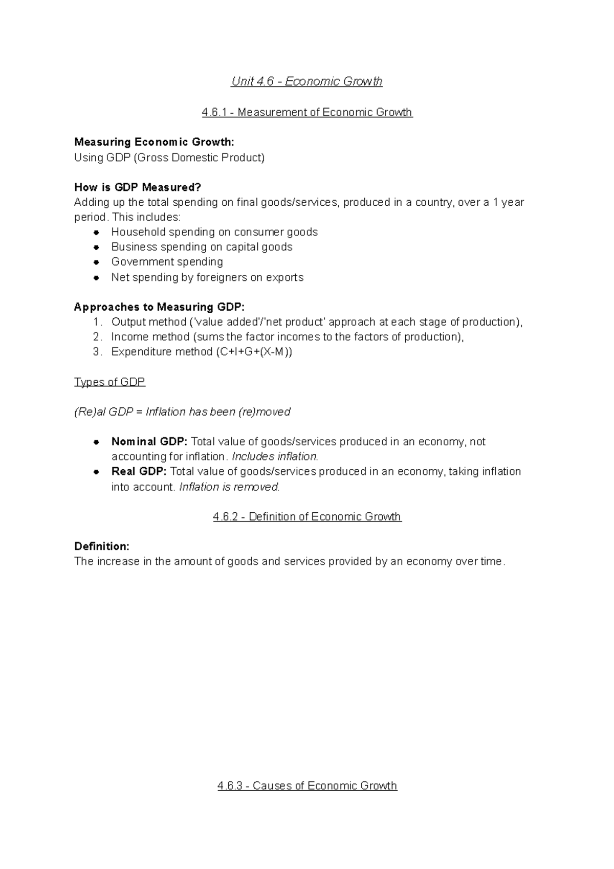 4.6 - Economic Growth - Unit 4 - Economic Growth 4.6 - Measurement of ...