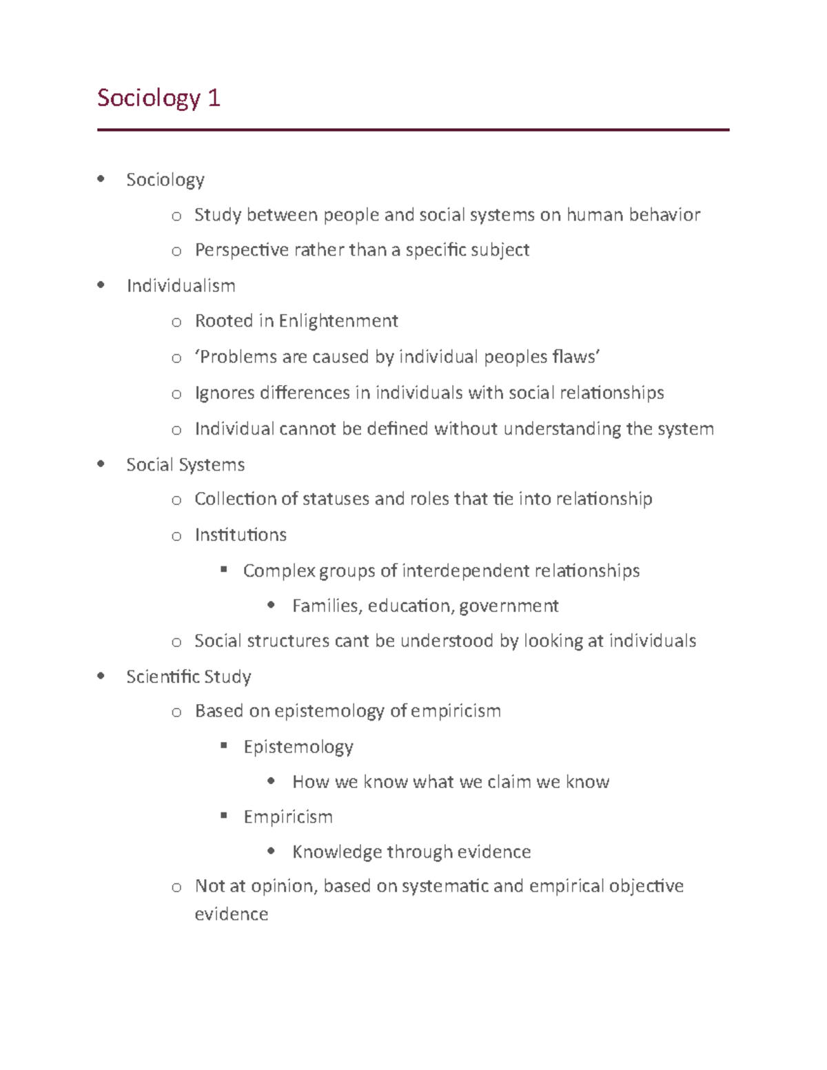 Sociology 1 - introduction to soc and course summary - Sociology 1 ...