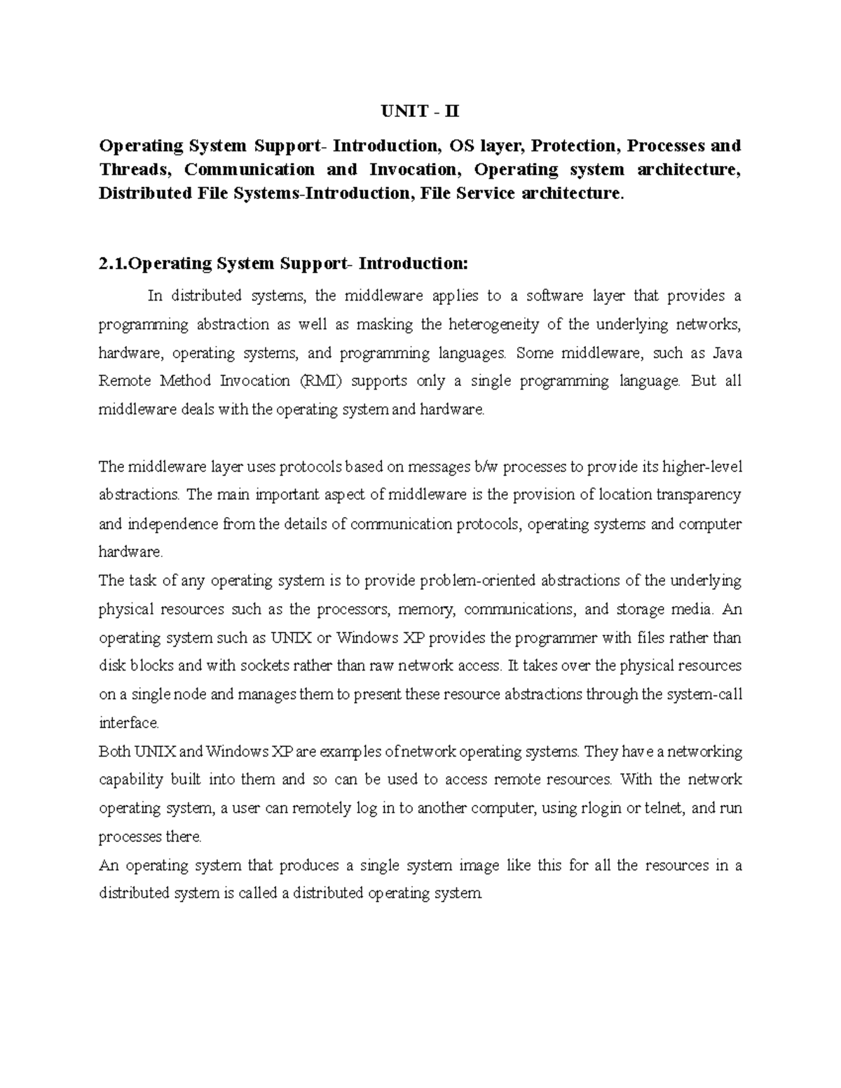 Ds Unit Ii R 18 Jntuh Unit Ii Operating System Support Introduction Os Layer Protection