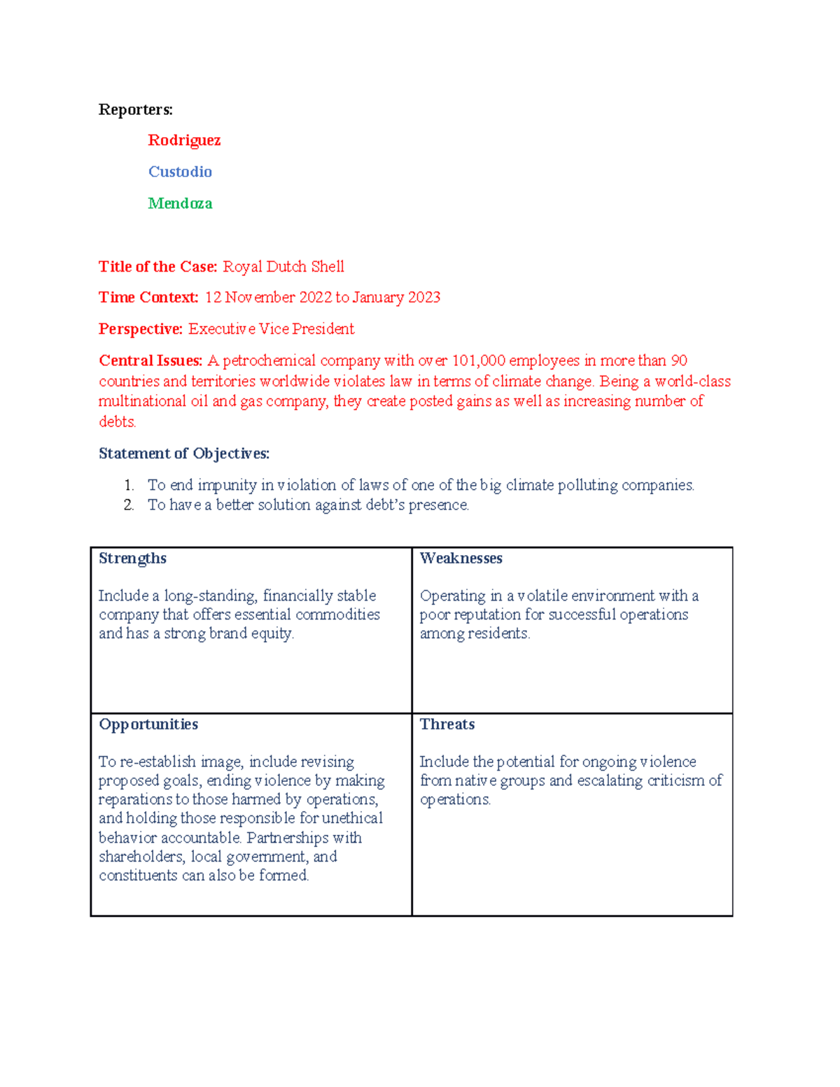 Case-Study Shell-10 - notes - Reporters: Rodriguez Custodio Mendoza ...