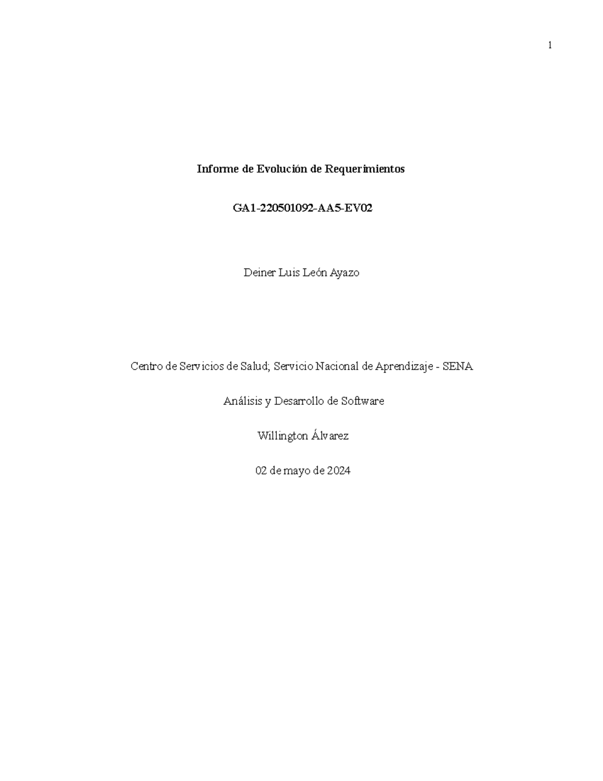 GA1 220501092 AA5 EV02 - trabajo - Informe de Evolución de ...