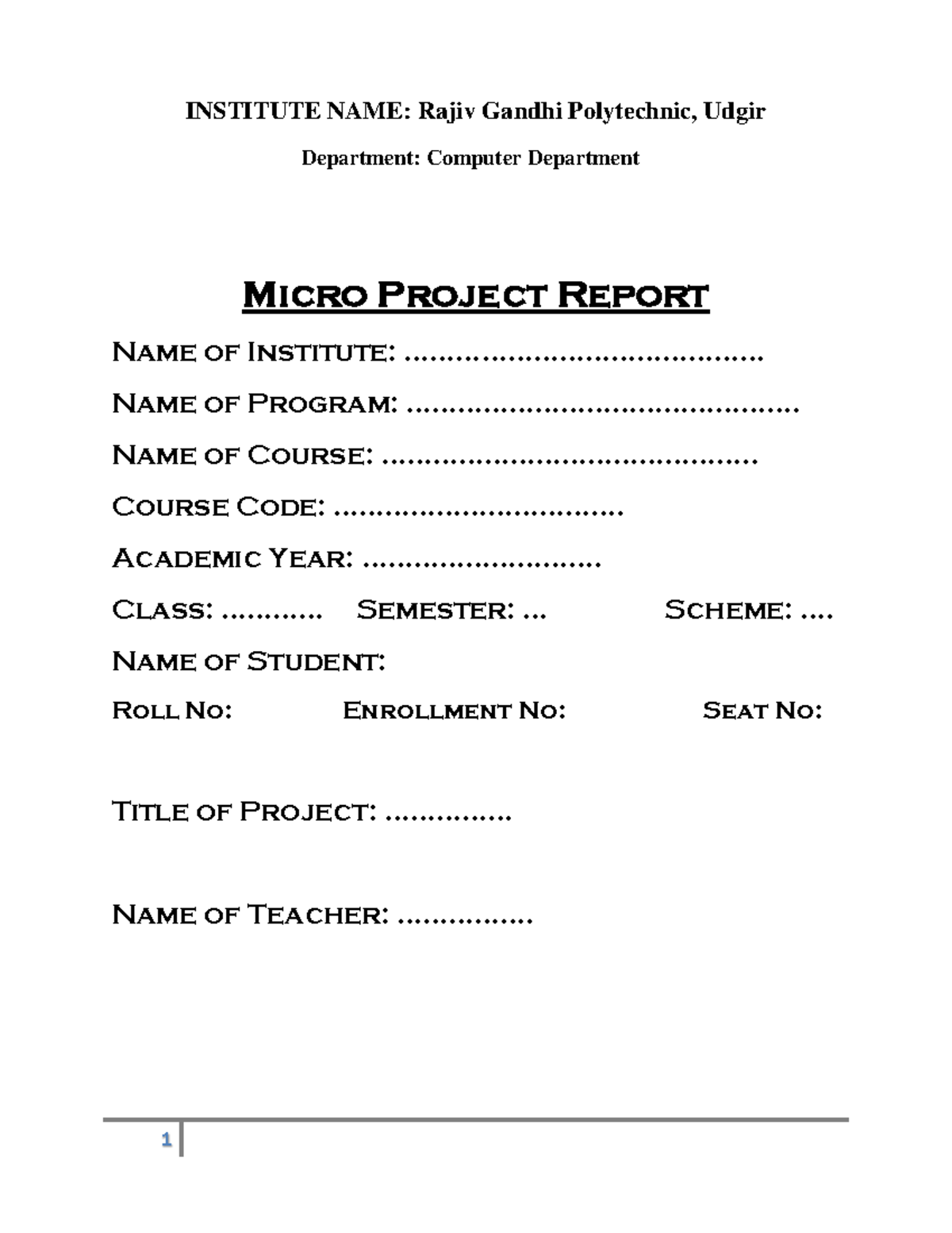 Micro Project Format - Department: Computer Department Micro Project ...