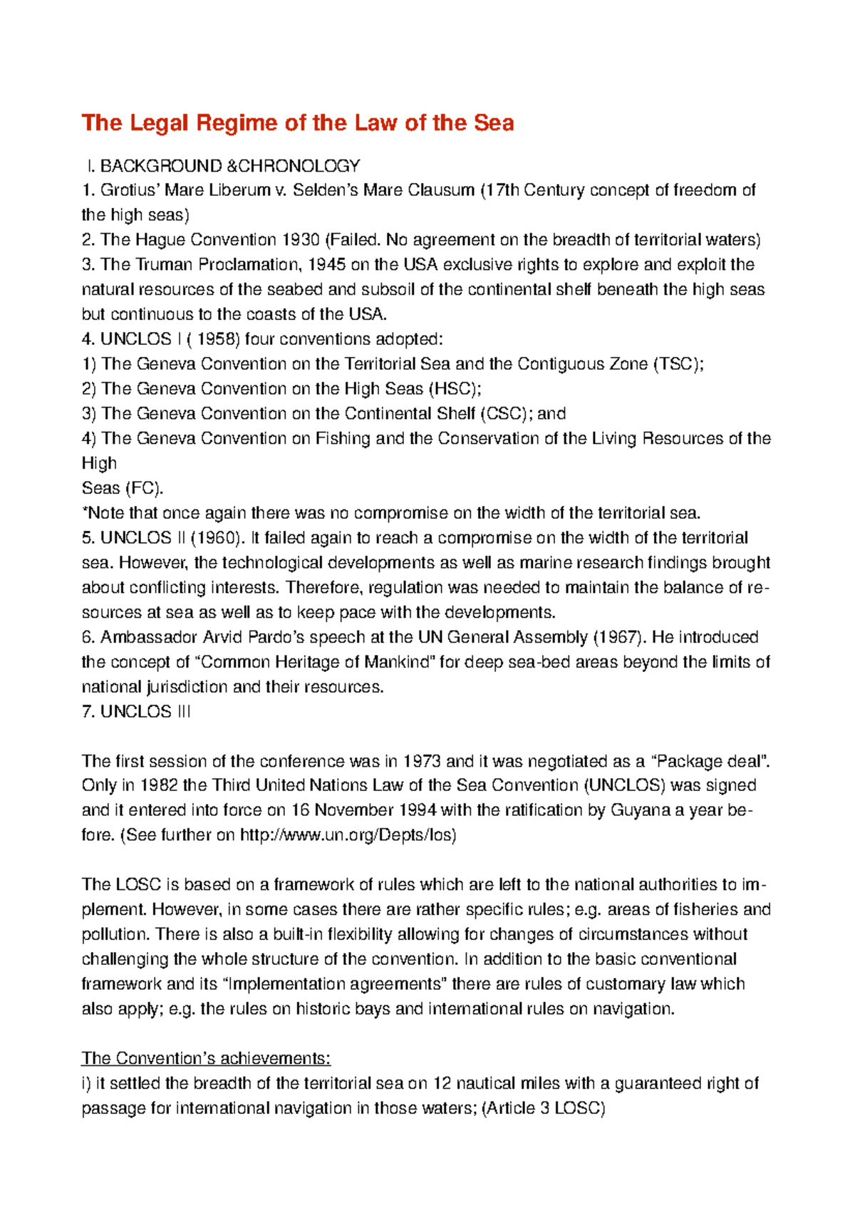 The Legal Regime of the Law of the Sea - BACKGROUND &CHRONOLOGY Grotius ...