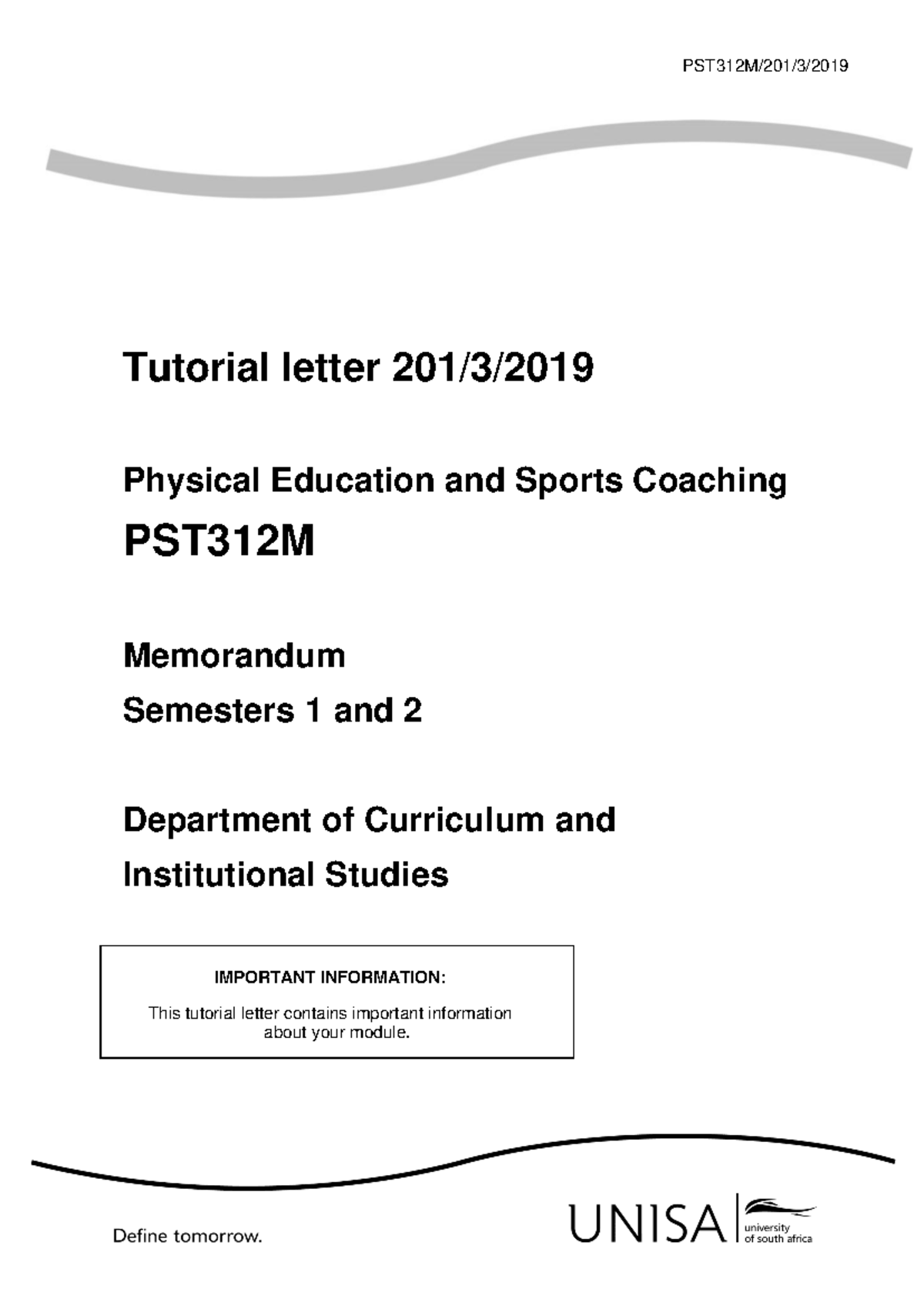 PES3701 MEMO - FEEDBACK - PST312M/201/ 3 /201 9 Tutorial letter 201/ 3 ...