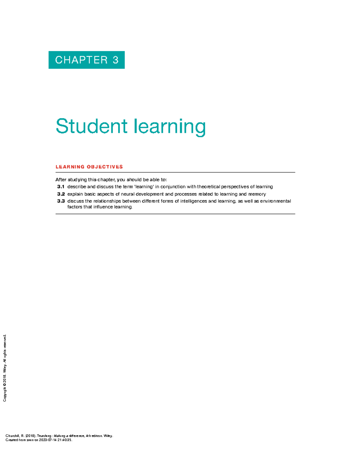 Theories OF Teaching AND Learning week 1 - CHAPTER 3 Student learning ...