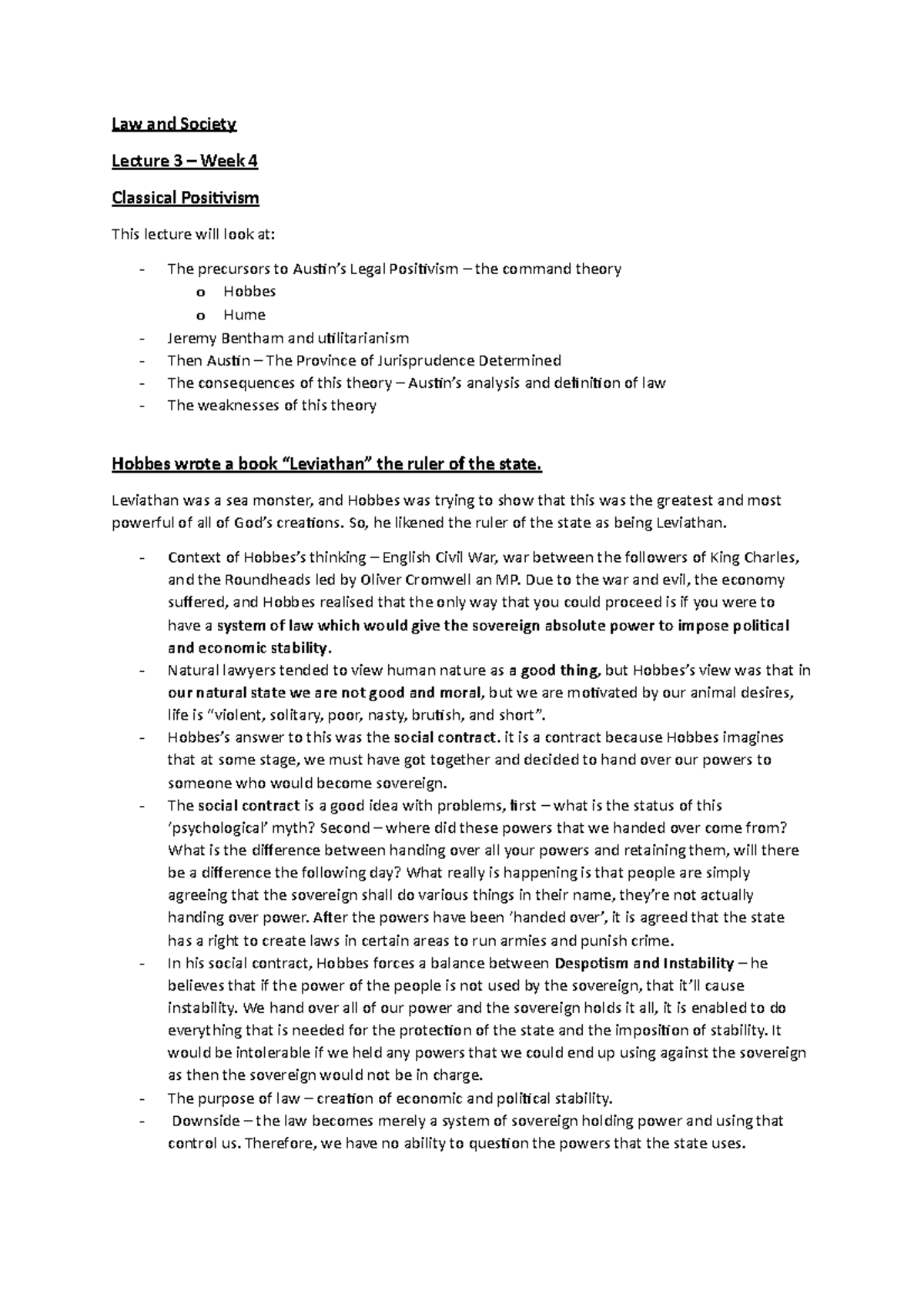 Lecture 3 - Classical Positivism - Law and Society Lecture 3 – Week 4 ...