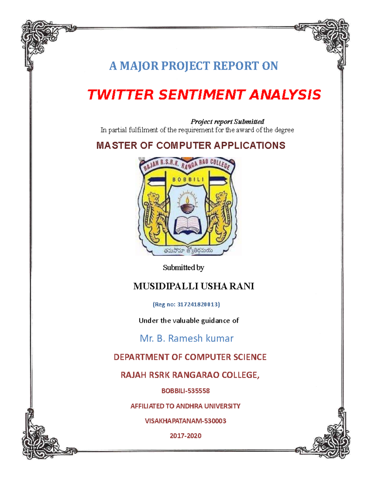A Project ON Twitter Sentiment Analysis-1 - A MAJOR PROJECT REPORT ON ...