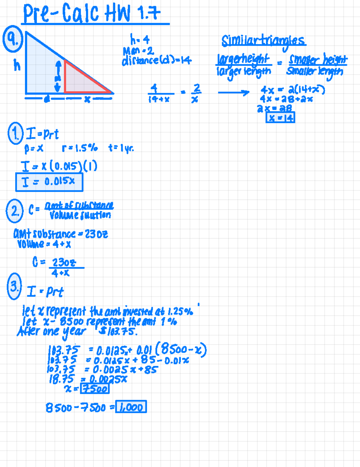 1.7 Word Problems Homework - Pre - ####### Calcttwlit h=4 Similar triangles Man -_ 2 h ...