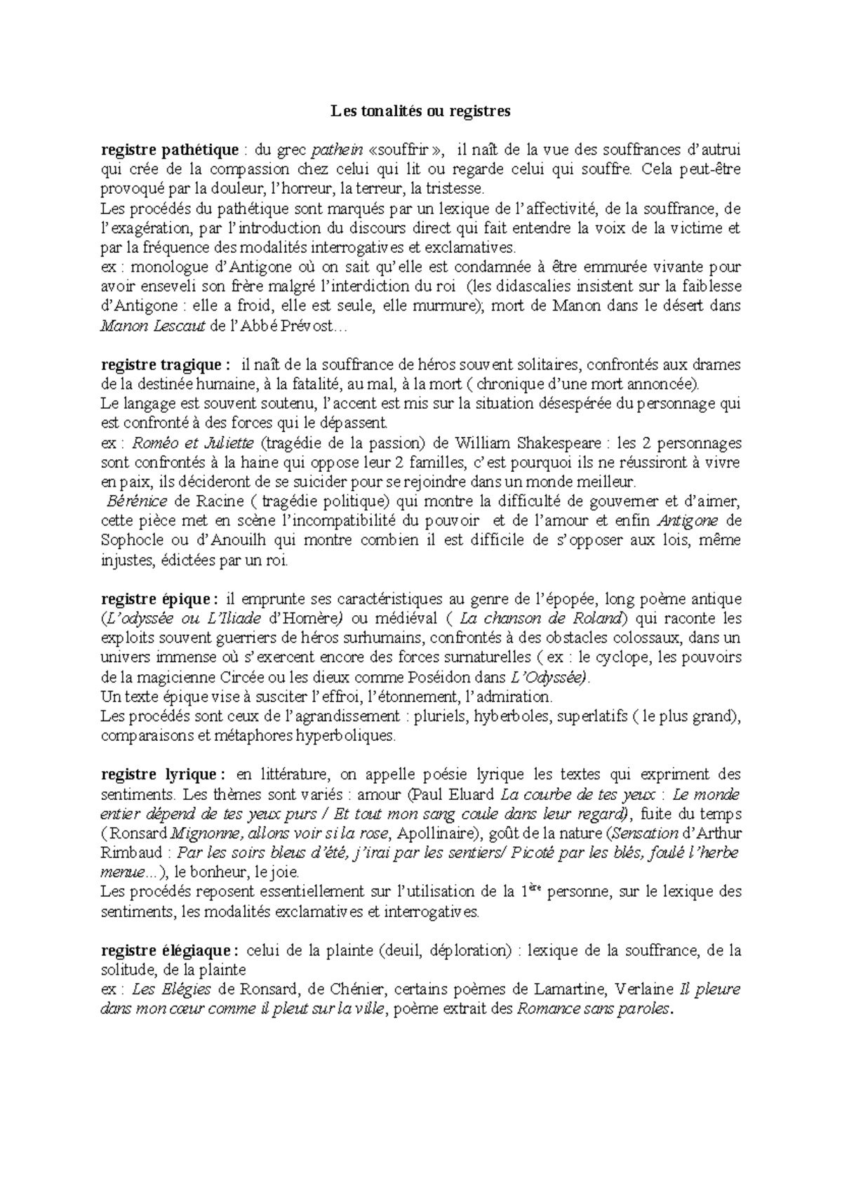 Les tonalites ou registres - Les tonalités ou registres registre ...